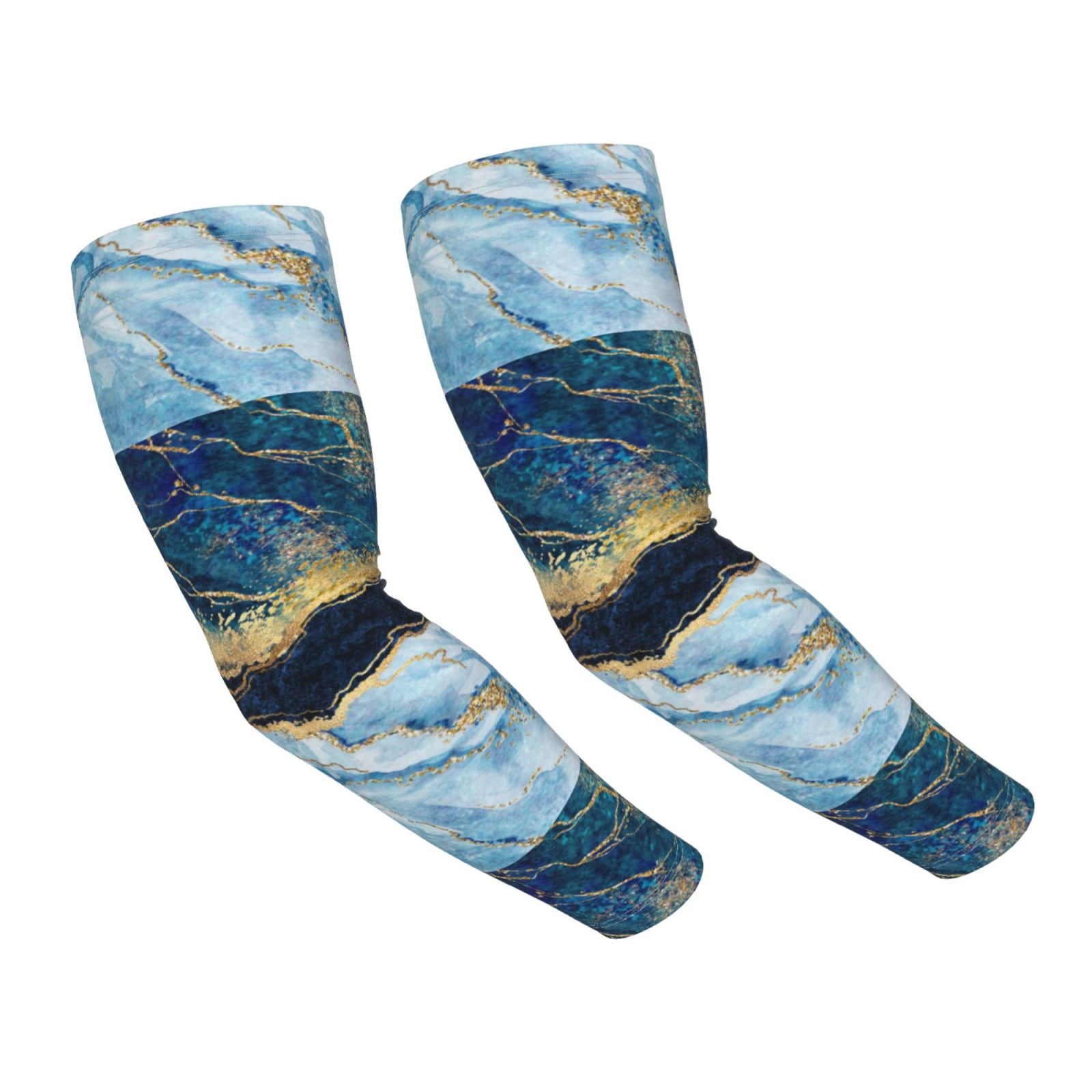 Sun Protection Arm Sleeves for Men Women, Blue Marble Gold Foil Glitter ...