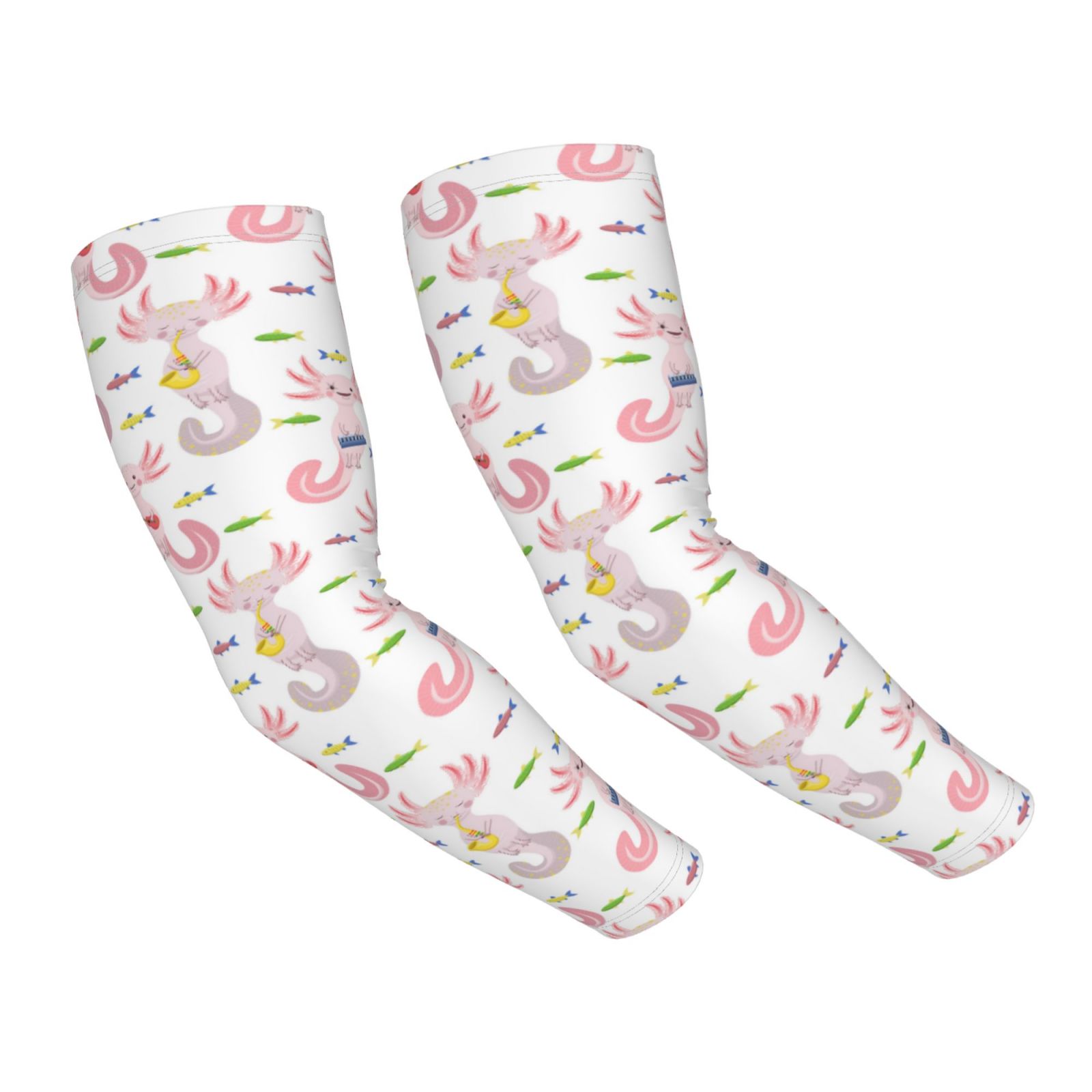 Sun Protection Arm Sleeves for Men Women, Cartoon axolotls play musical ...