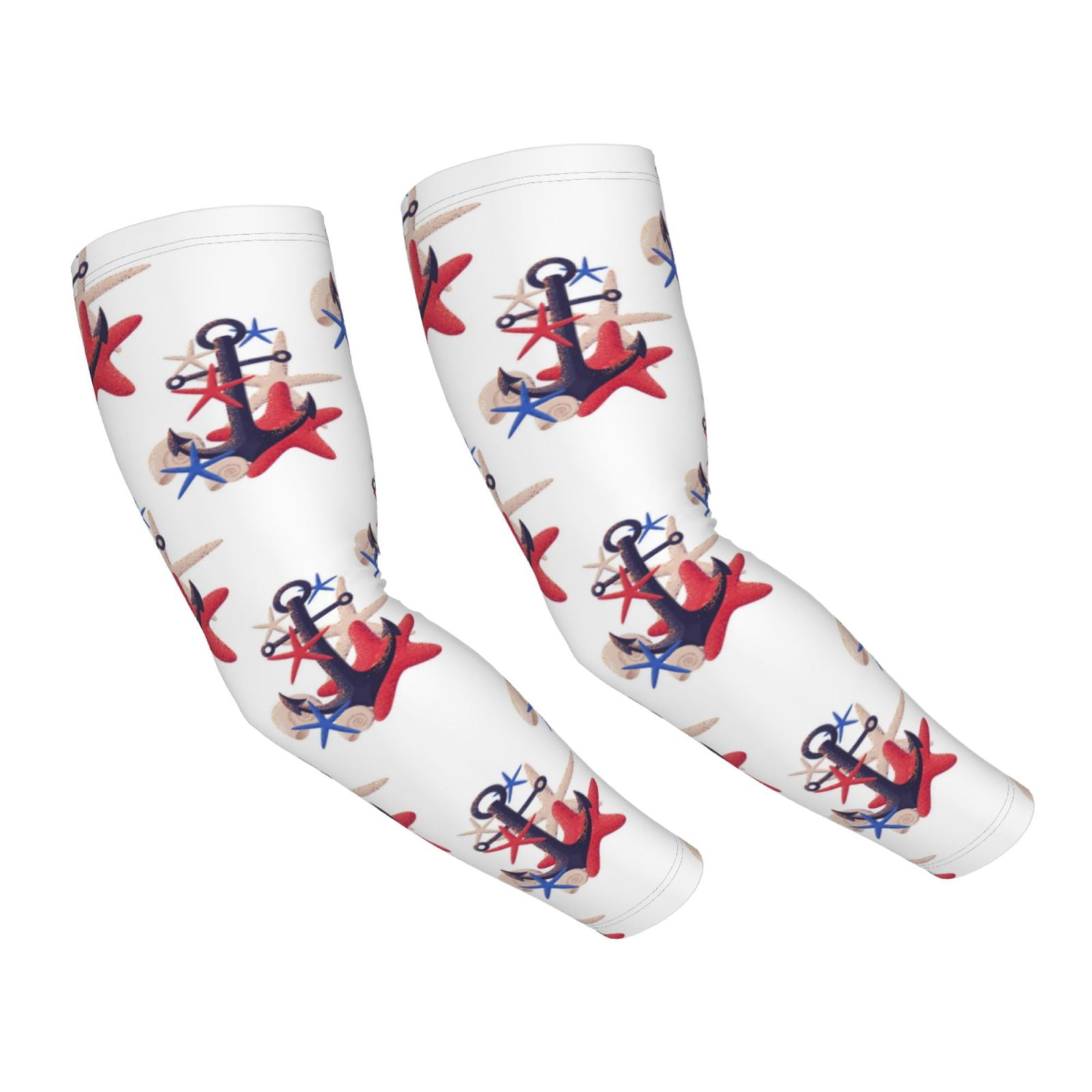 Sun Protection Arm Sleeves for Men Women, anchor seashells starfishes ...