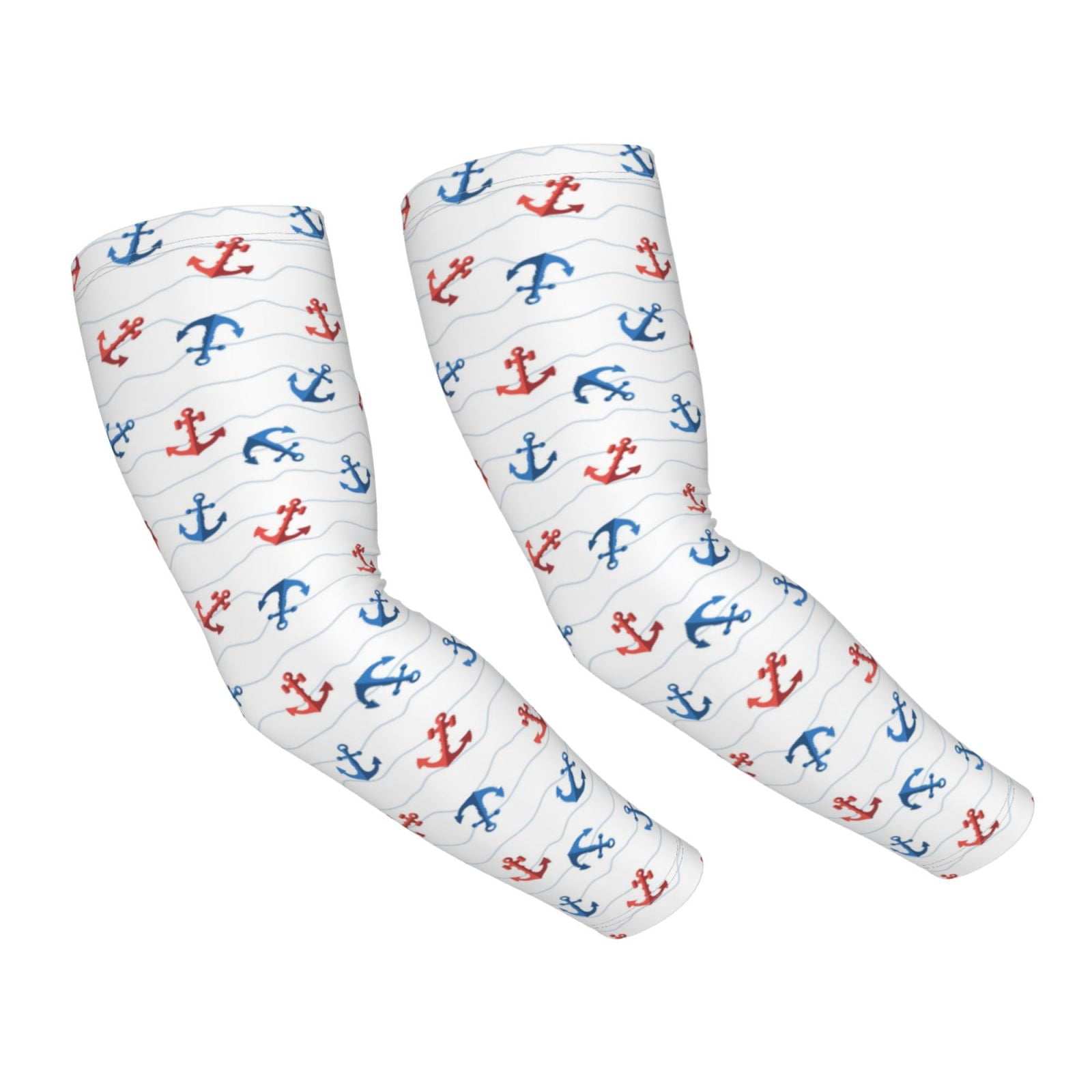 Sun Protection Arm Sleeves for Men Women, anchors cute wave white ...