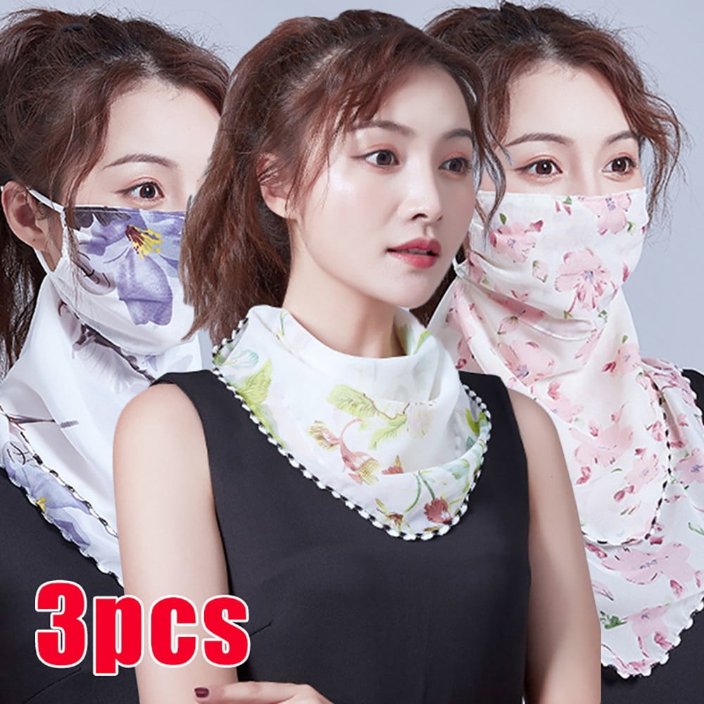 Sun Protection Chiffon Scarf Shawl Adjustable Ear Loop Face Neck Cover ...
