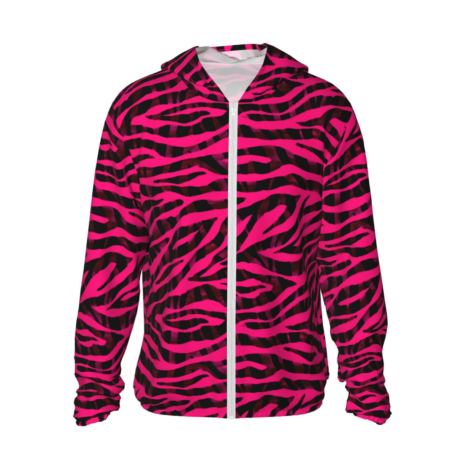 Sun Protection Hoodie Black red pink bright zebra print Outdoor Fishing ...
