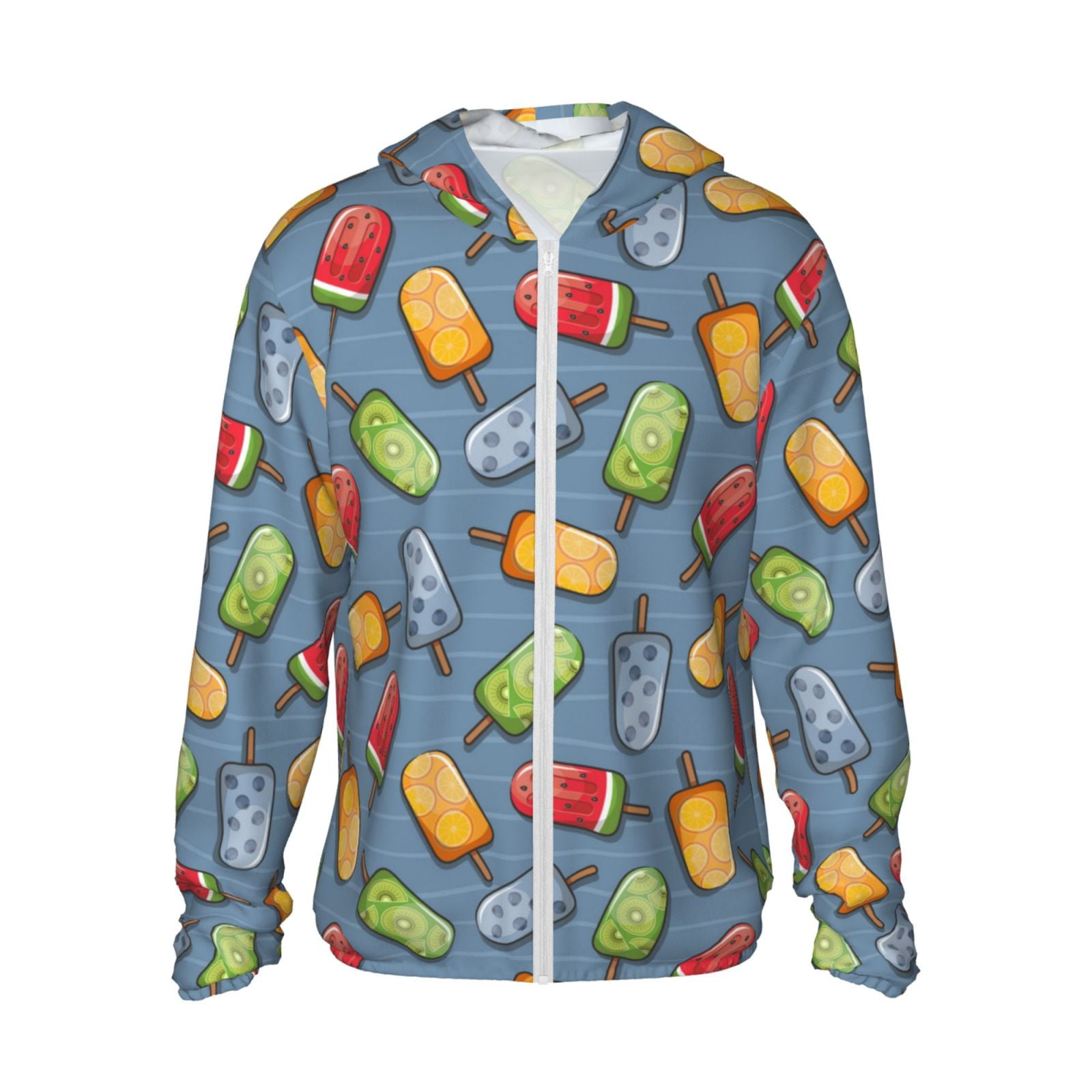 Sun Protection Hoodie Jacket, Cartoon Fruit Popsicle Print Sun Shirts ...