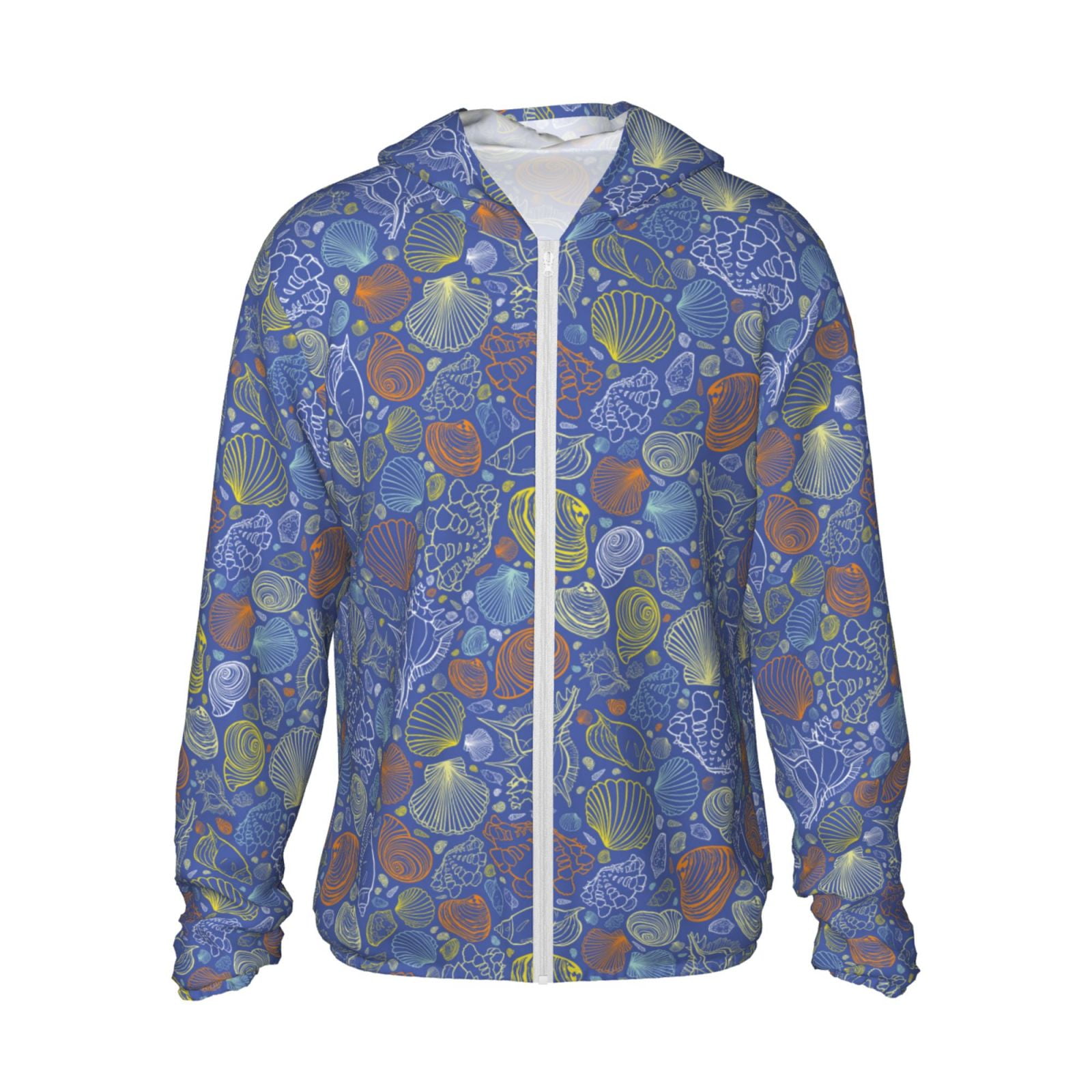 Sun Protection Hoodie Jacket, Colourful Seashells Sun Shirts For Men ...