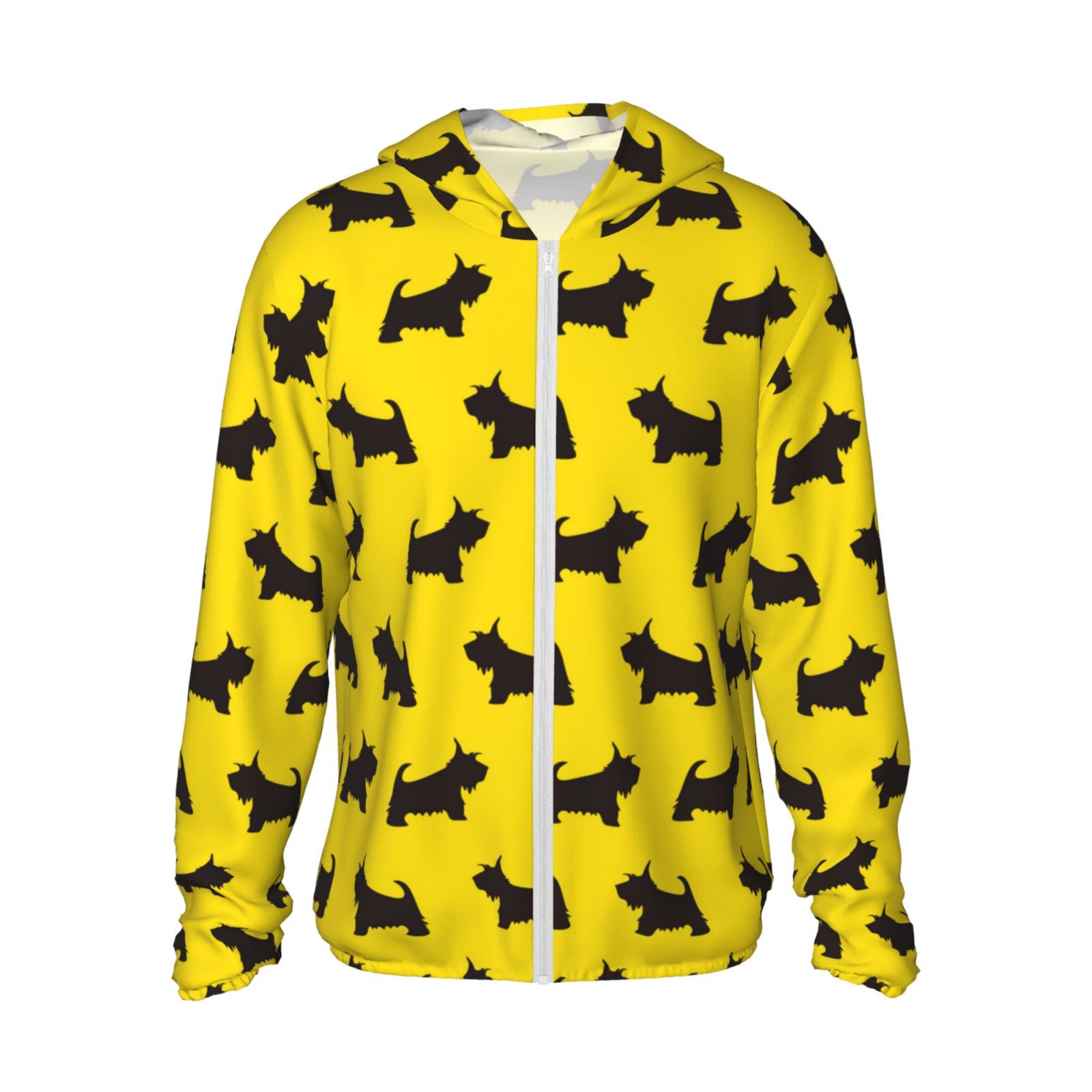 Sun Protection Hoodie Jacket, Cute Black Dog Yellow Sun Shirts For Men ...