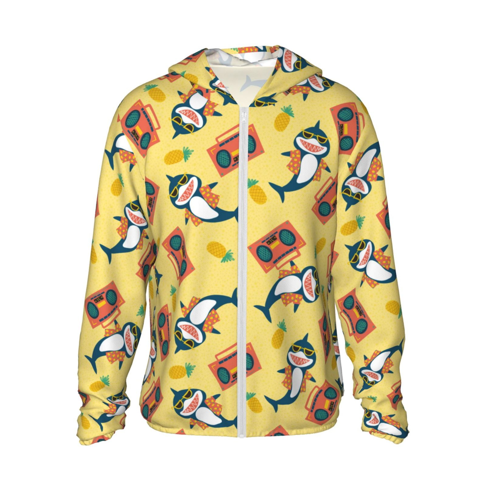 Sun Protection Hoodie Jacket, Cute Smiling Sharks Sun Shirts For Men ...