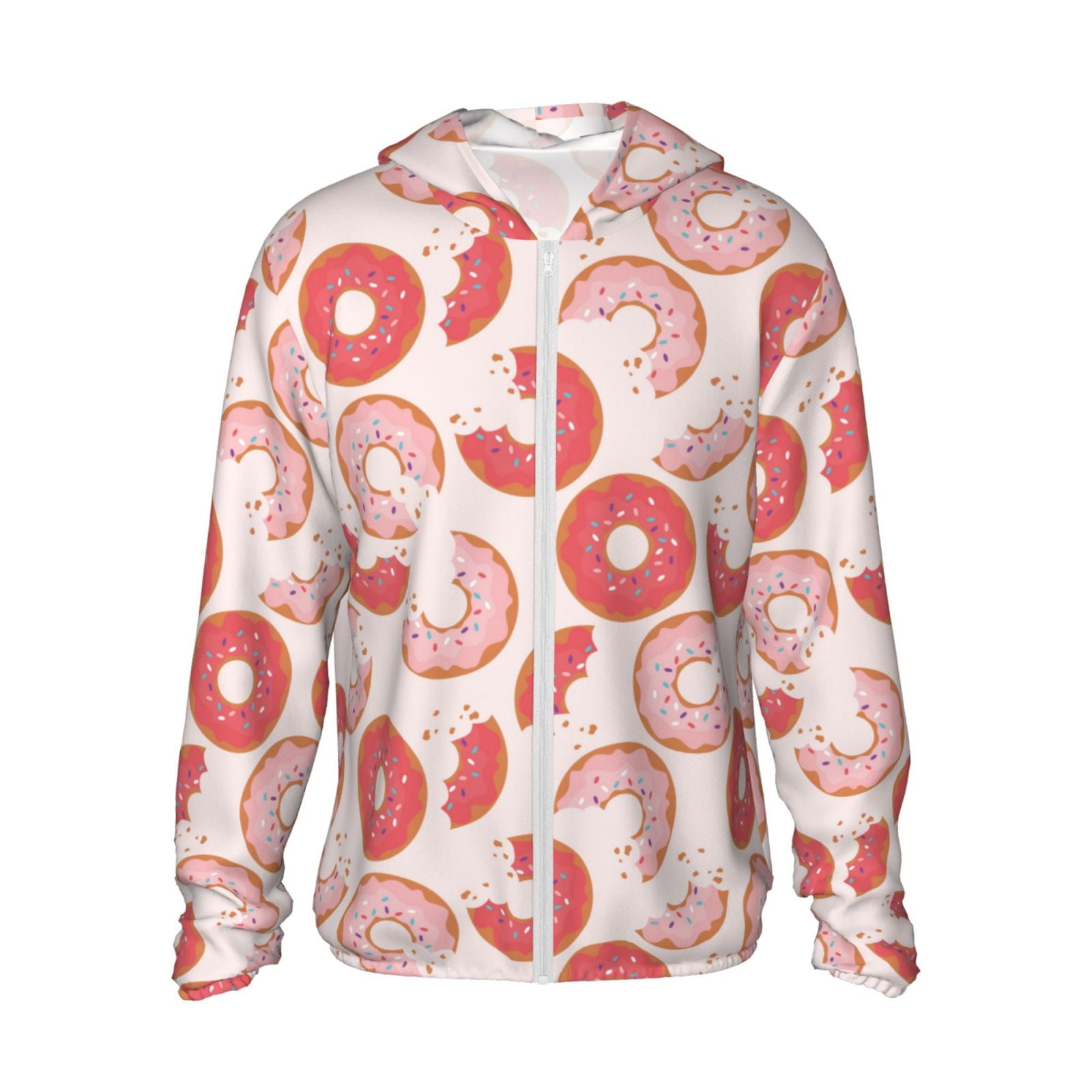 Sun Protection Hoodie Jacket, Donut Print Pink Sun Shirts For Men Women ...