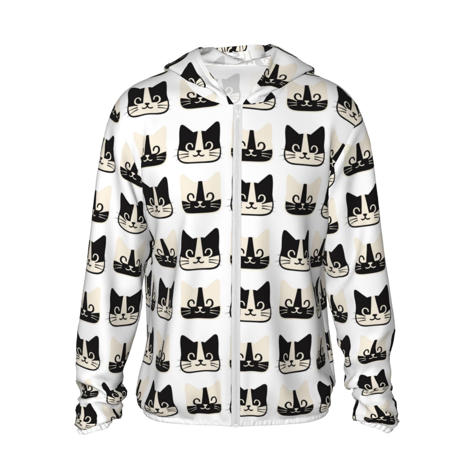 Sun Protection Hoodie Jacket - Minimalist Cute Cartoon Cat Face Sun ...