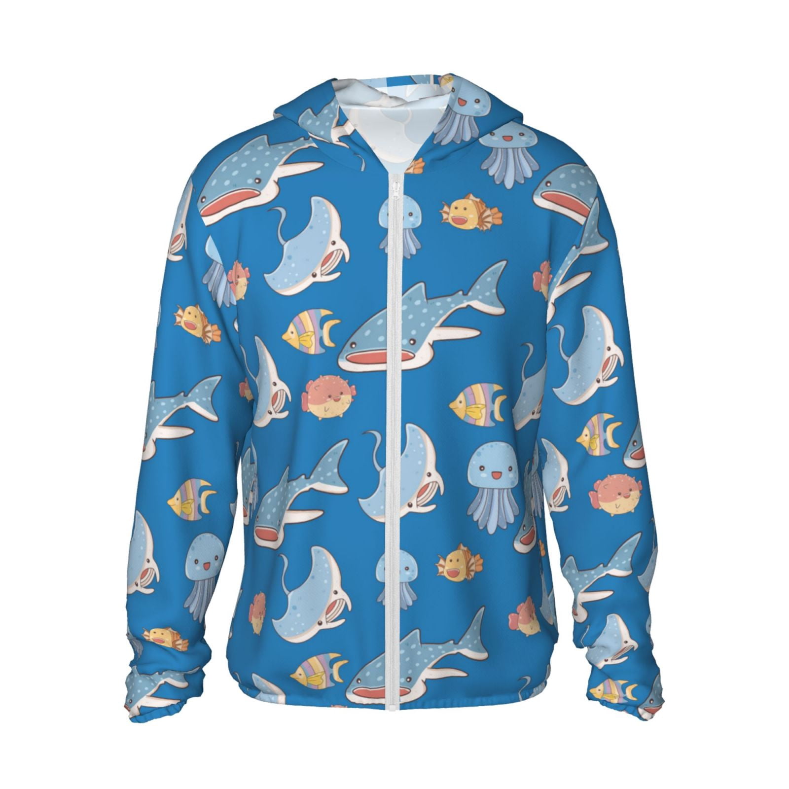 Sun Protection Hoodie Jacket - Ocean Cute Shark Jellyfish Fish Sun ...