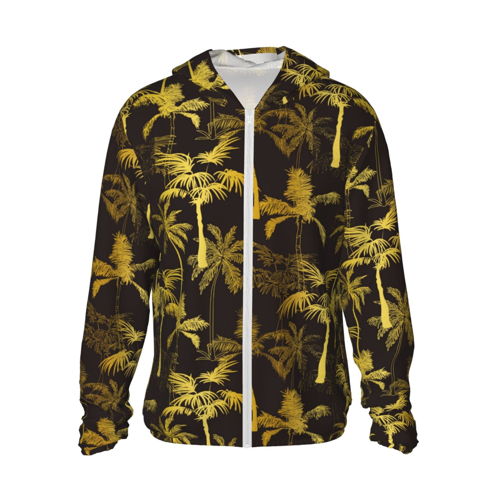 Sun Protection Hoodie Jacket, Palm Tree Yellow Sun Shirts For Men Women ...