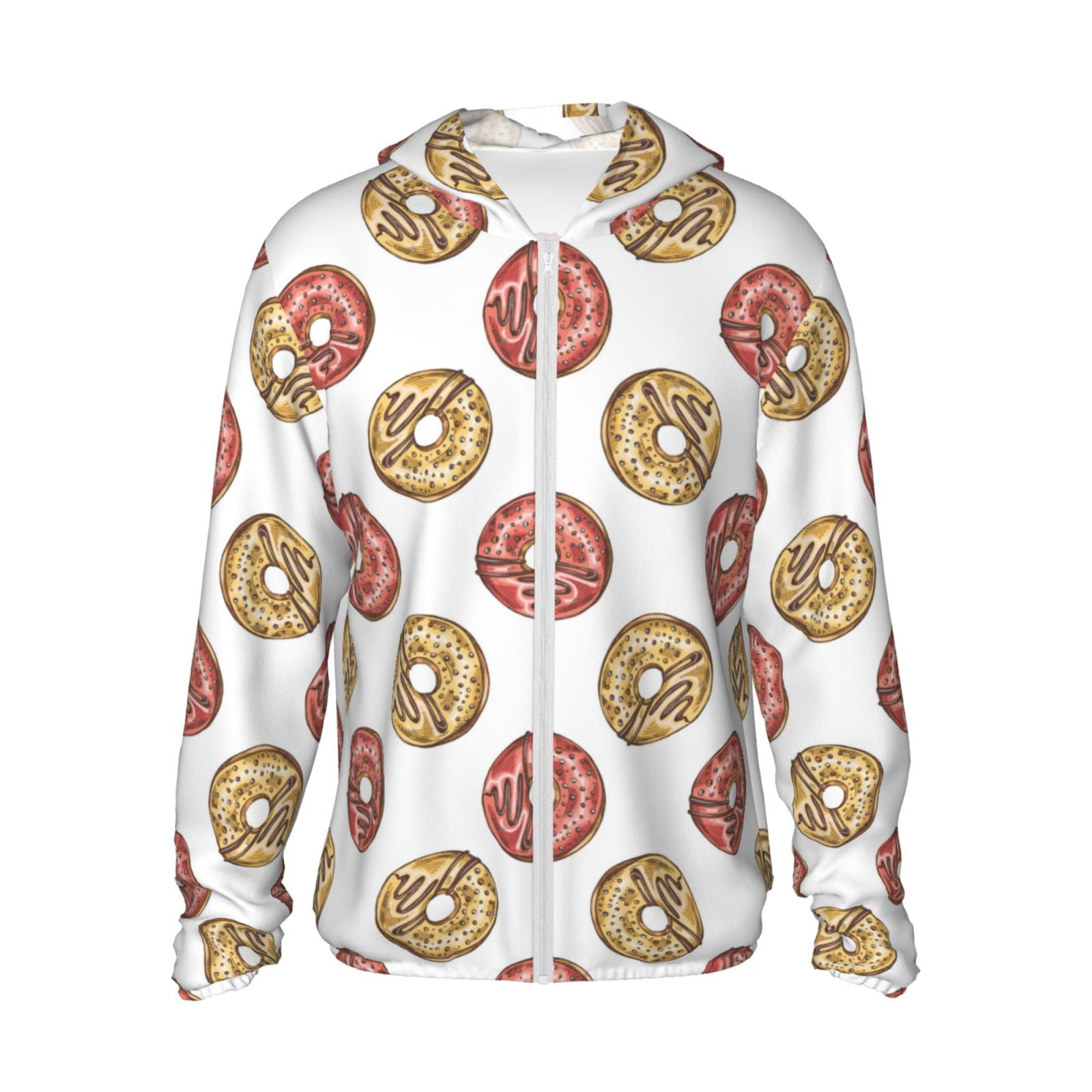 Sun Protection Hoodie Jacket, Simple Donut Print Sun Shirts For Men ...