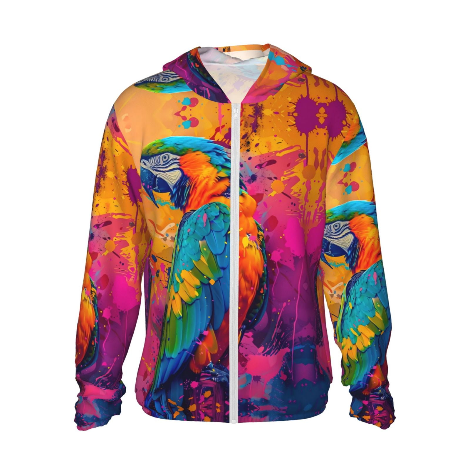 Sun Protection Hoodie Vibrant Parrot Splash Art Outdoor Fishing Shirts for Men Women ...