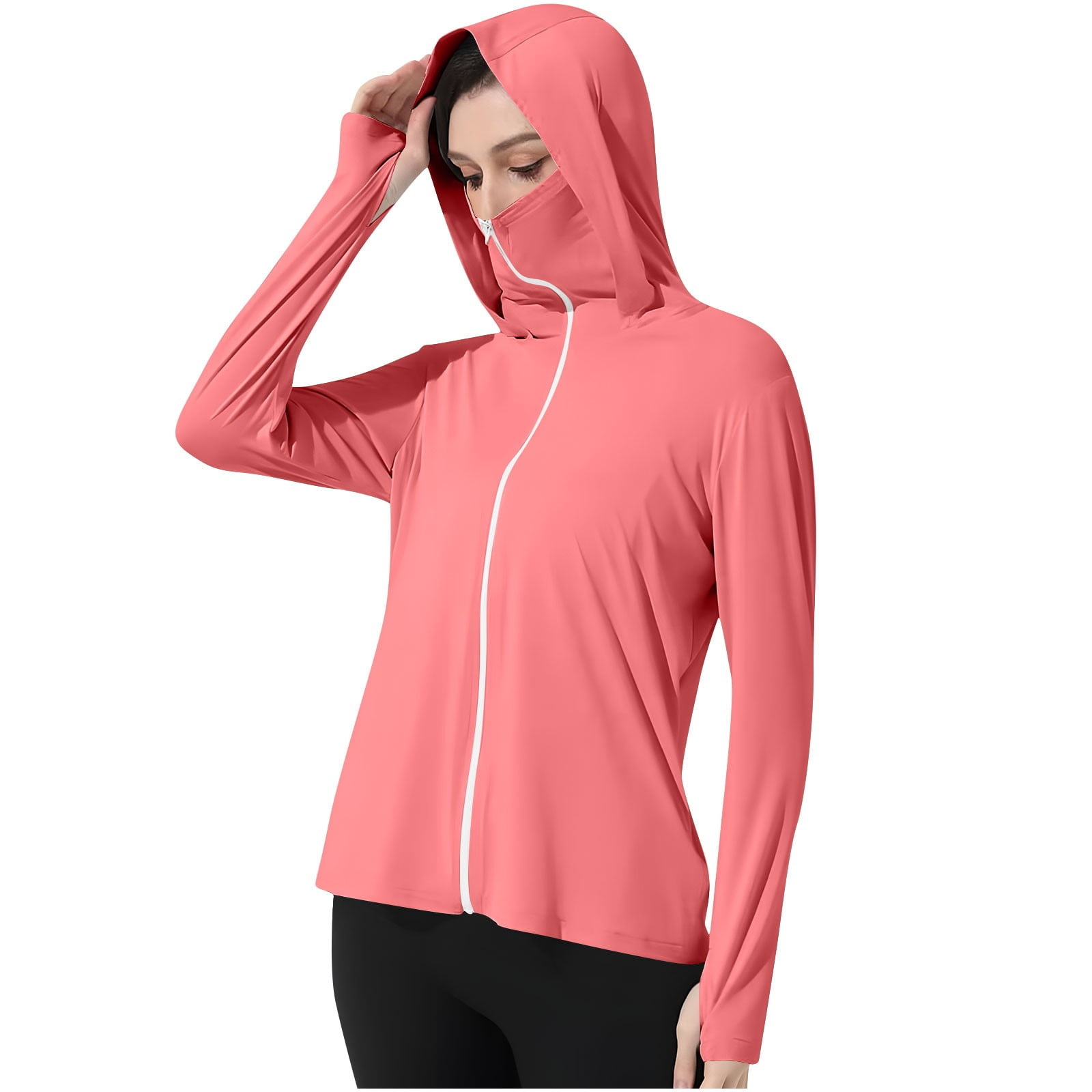Sun Protection Long Sleeve Hoodie，Upf 50+ Tee Shirts Uv Rash Guard Swim Shirt With Mask Workout ...