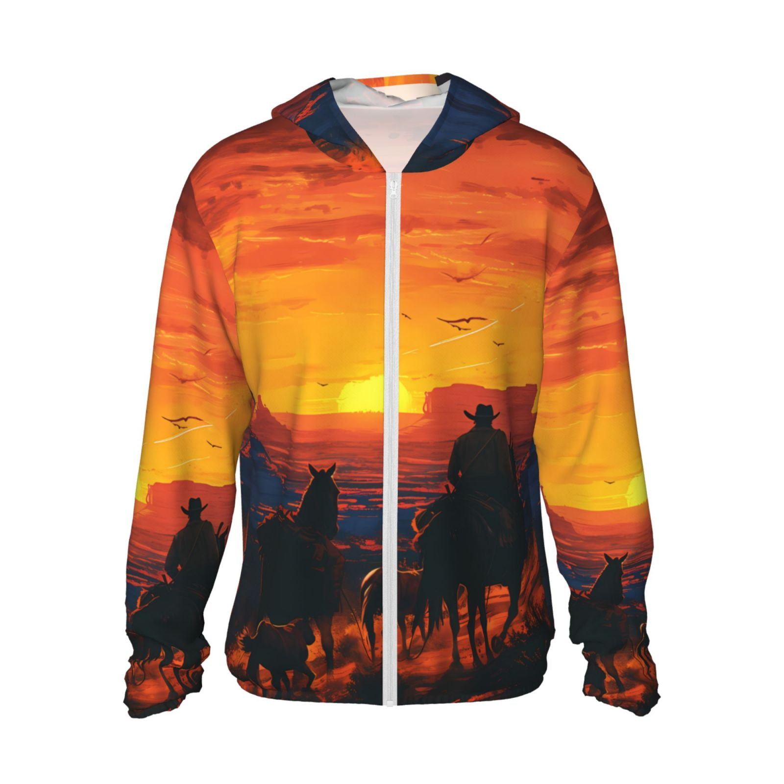Sun Protection Shirts For Men/Women, Western Sunset Prairie Cowboy Long ...