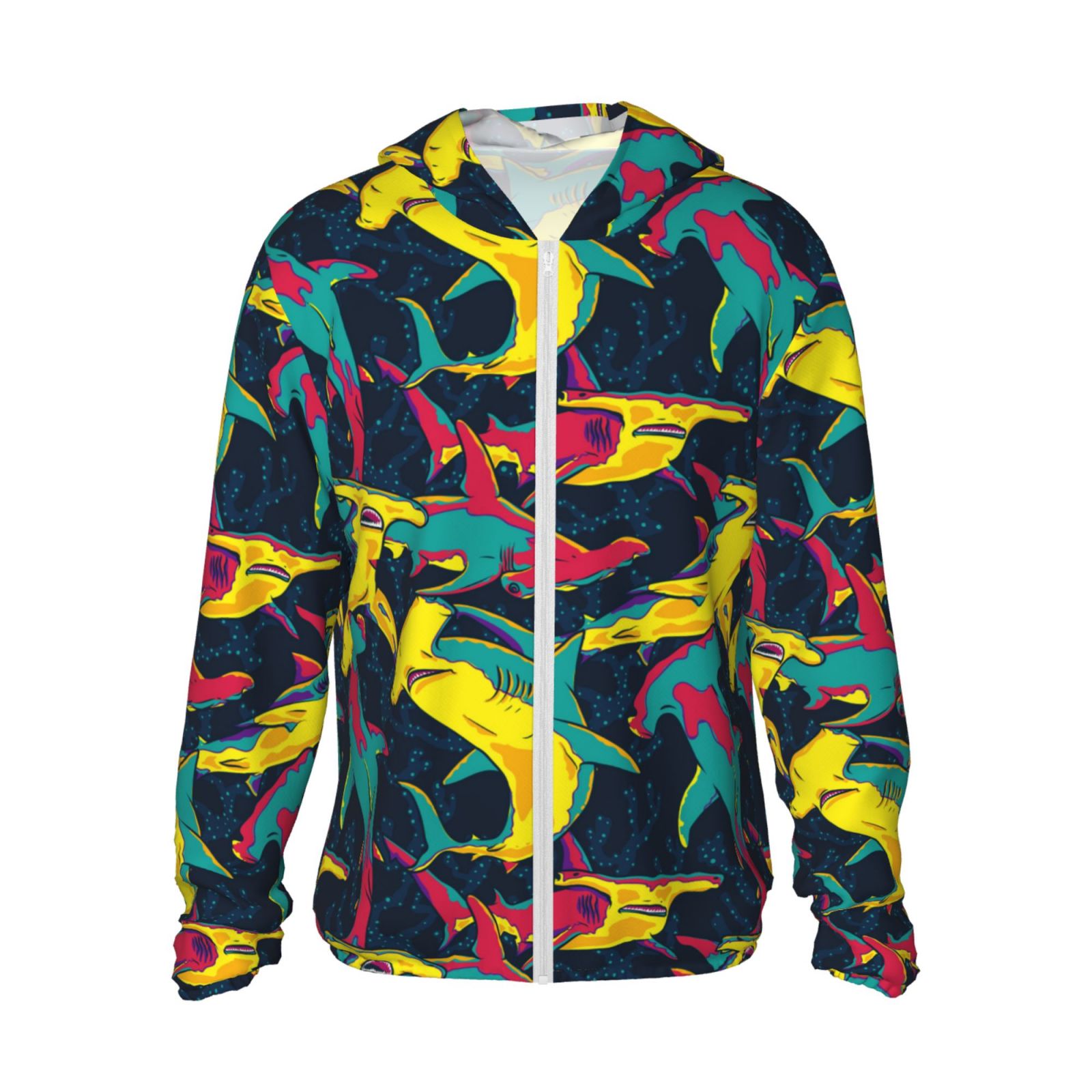 Sun Protection Shirts for Men/Women - Colorful golden hammerhead shark ...