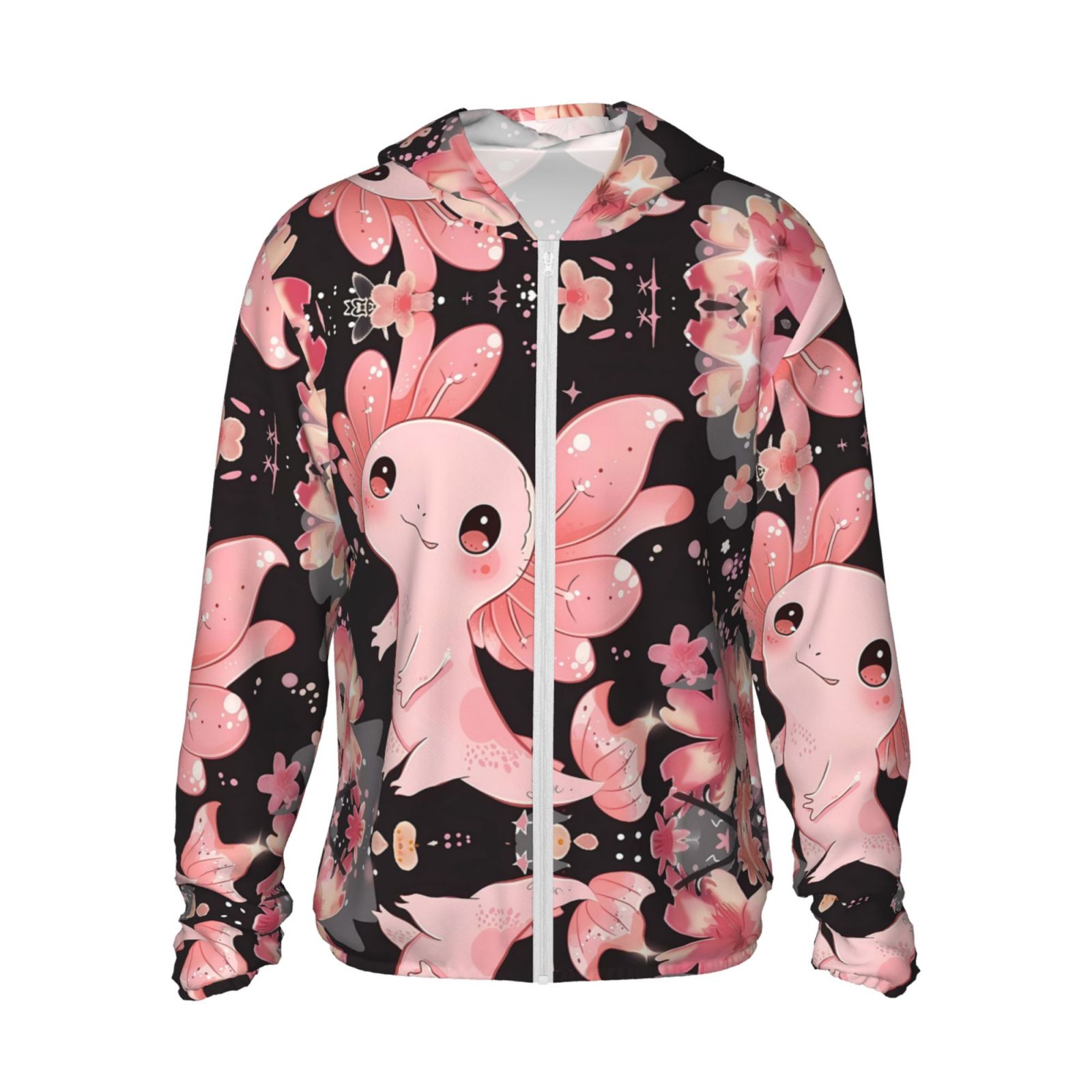 Sun Protection Shirts for Men/Women - Cute Axolotl Sakura Blossoms A ...