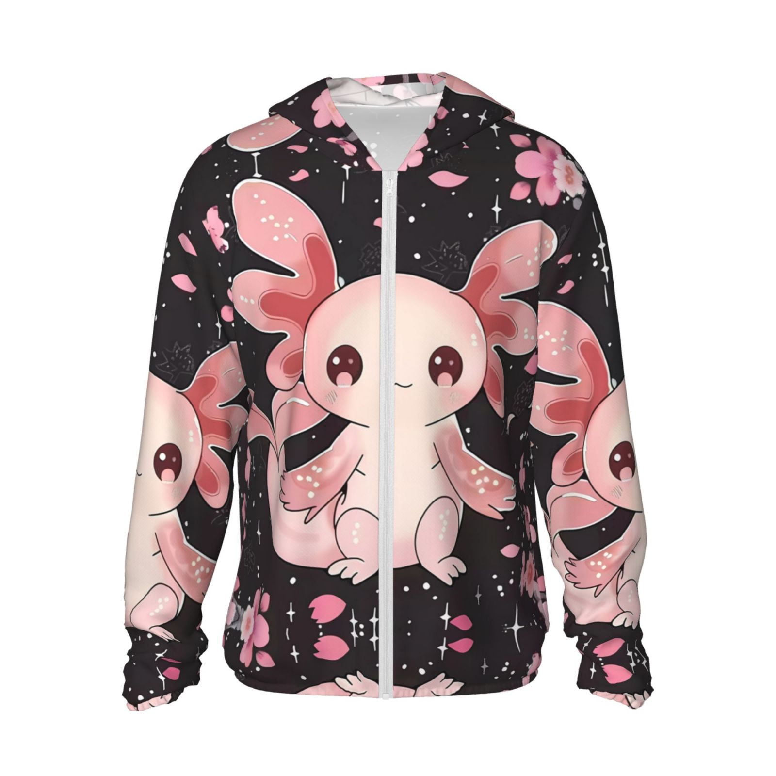 Sun Protection Shirts for Men/Women - Cute Axolotl Sakura Blossoms Long ...