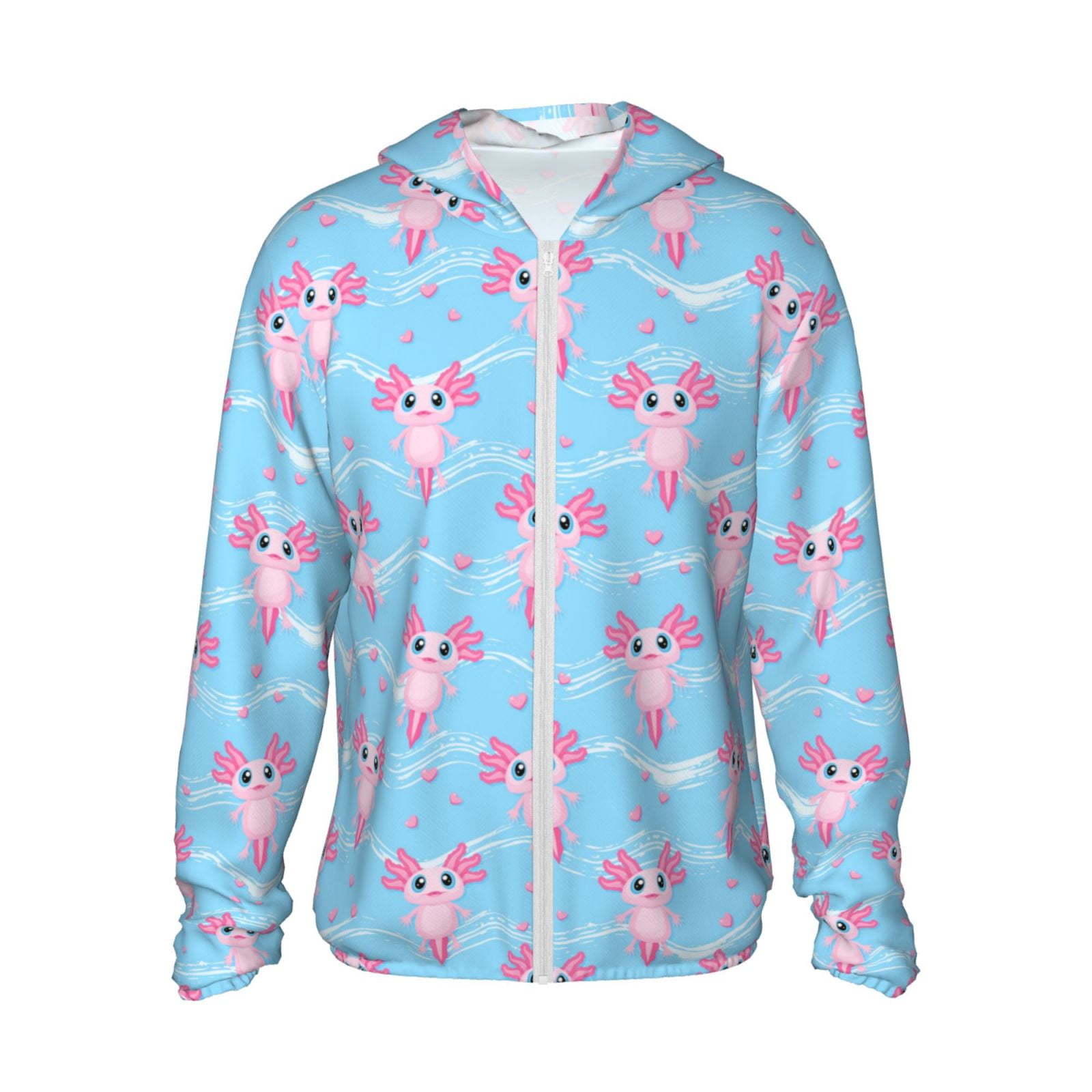 Sun Protection Shirts for Men/Women - Cute Pink Axolotl Wavy blue Long ...