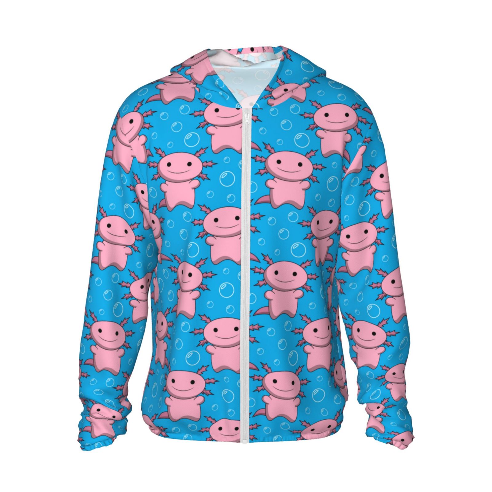 Sun Protection Shirts for Men/Women - Cute cartoon Axolotl bubbles blue ...