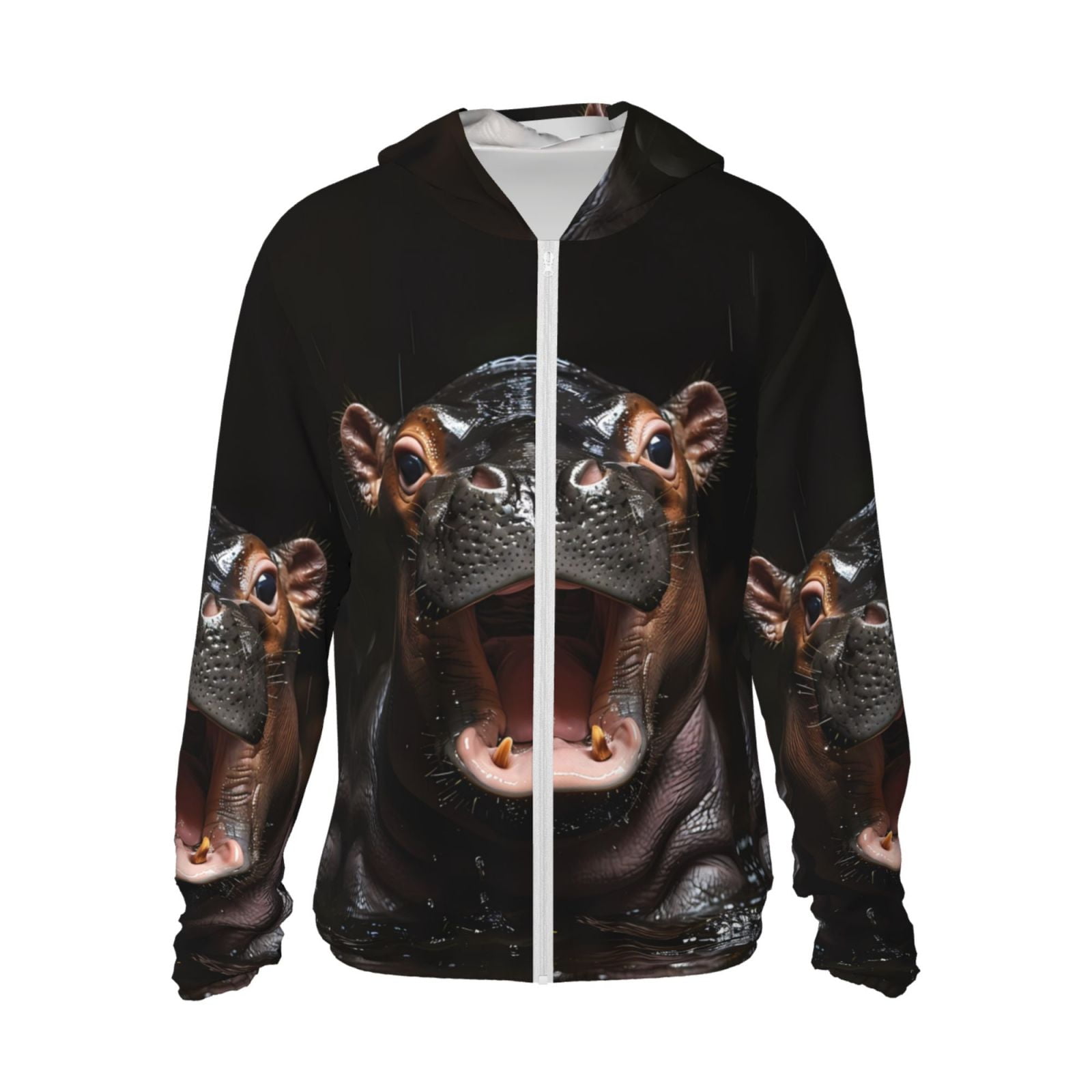 Sun Protection Shirts for Men/Women, Playful Baby Hippo Splash Long Sleeve Fishing Outdoor ...