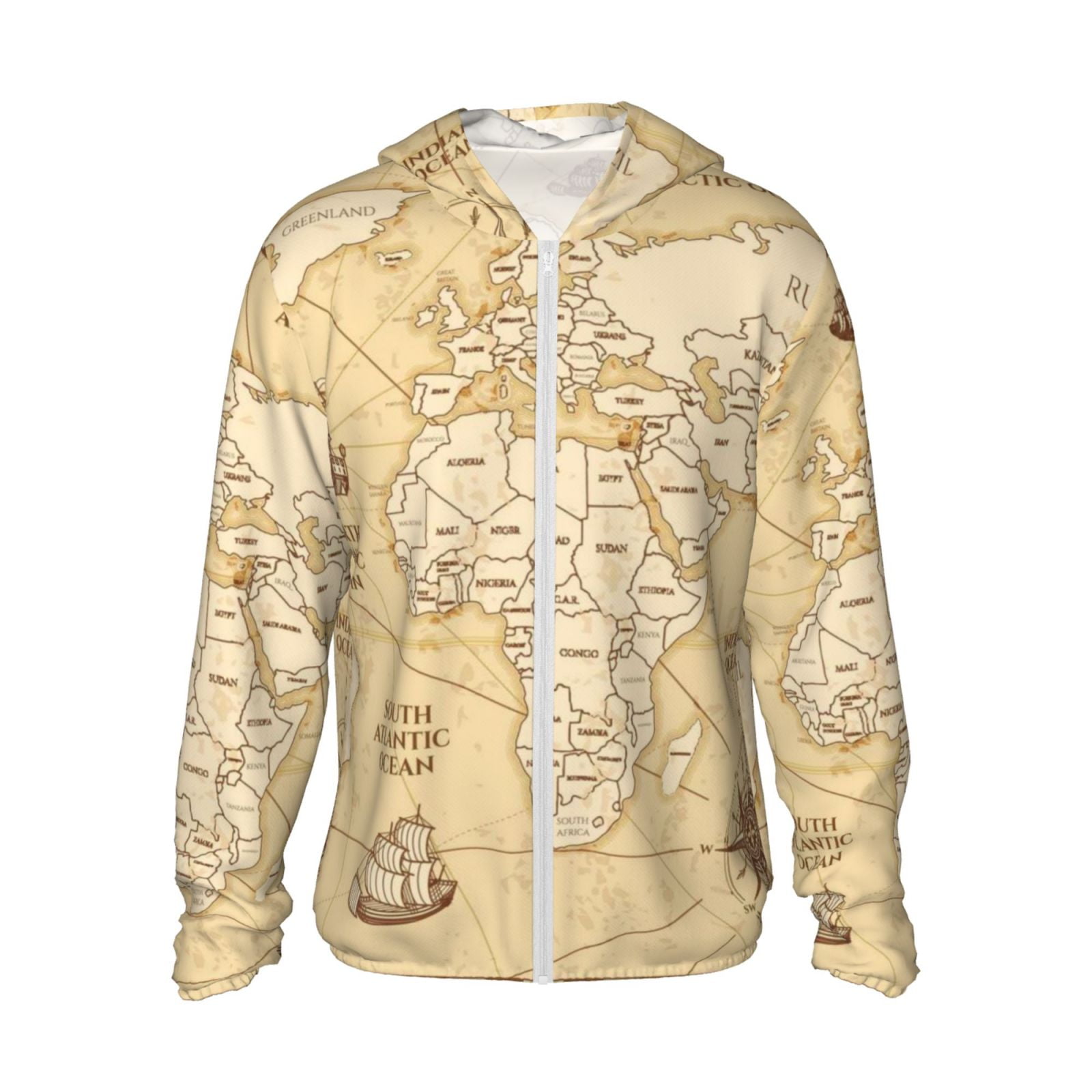 Sun Protection Shirts for Men/Women - World Map Long Sleeve Sun Hoodie ...