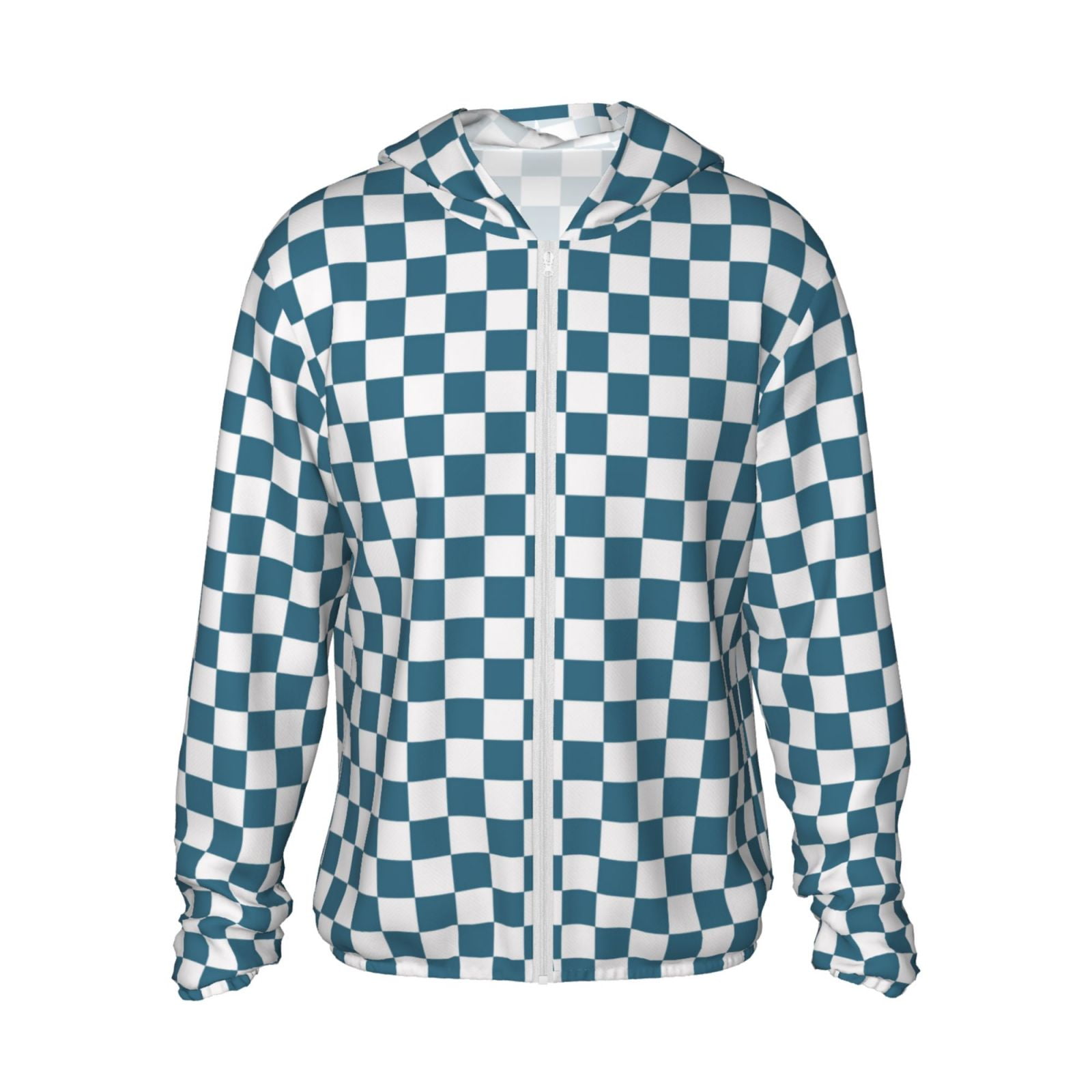 Sun Protection Shirts for Men/Women, blue white checkered plaid Long Sleeve Fishing Outdoor ...
