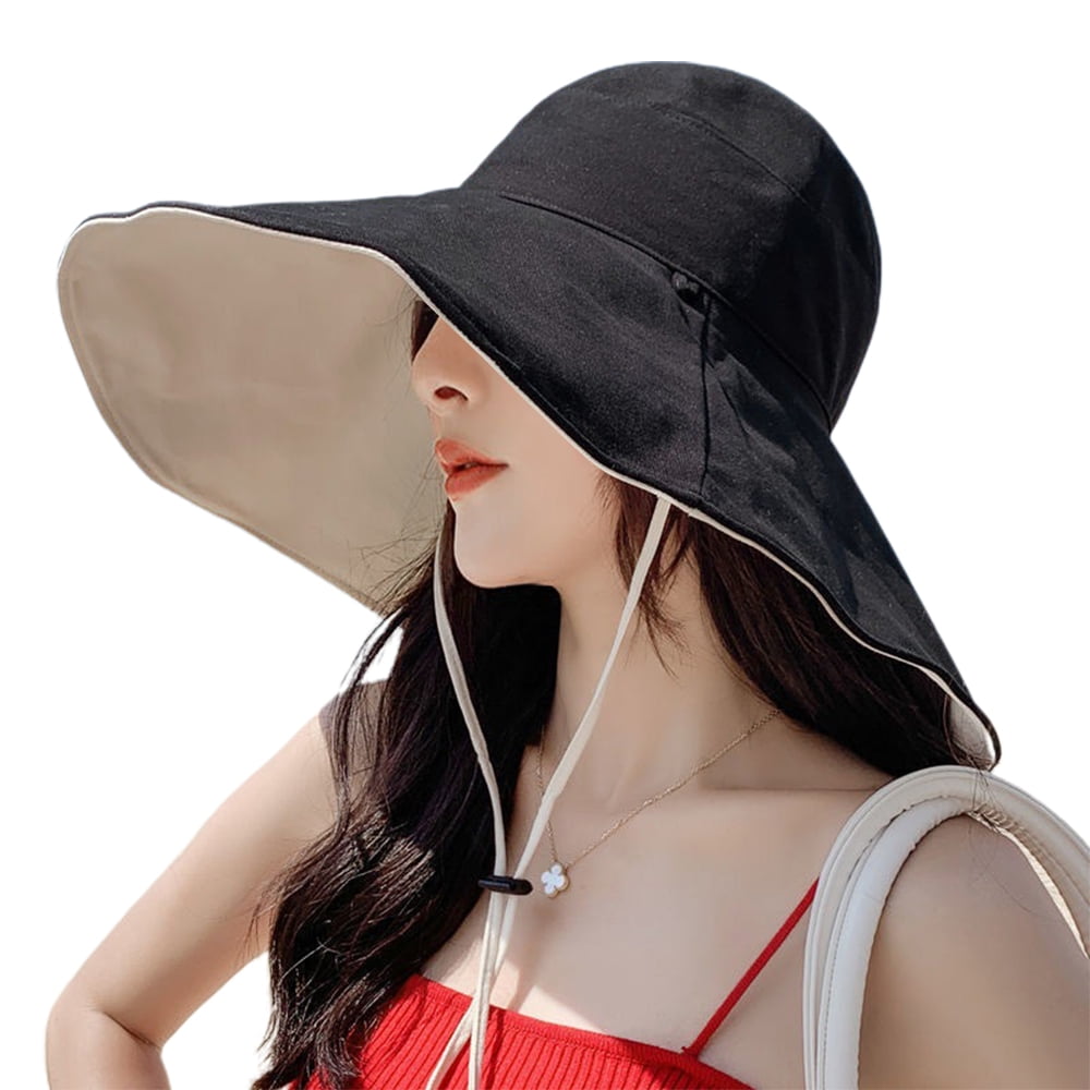 Sun Protection Wide Brim Hat Sun Hat Foldable Bucket Hat - black - Walmart.com