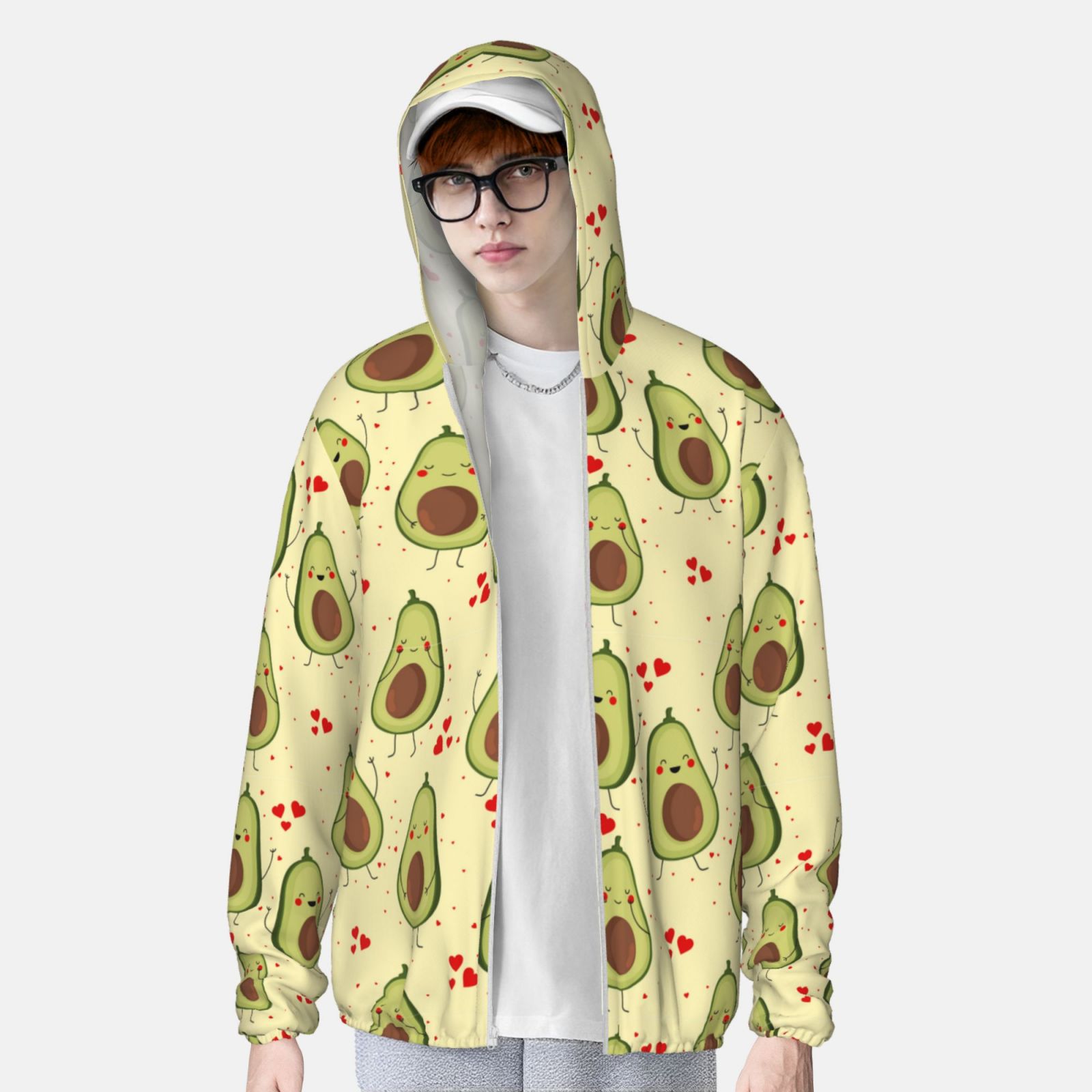 Sun Protection Zip Up Hoodie Jacket, Avocados And Hearts Lightweight ...