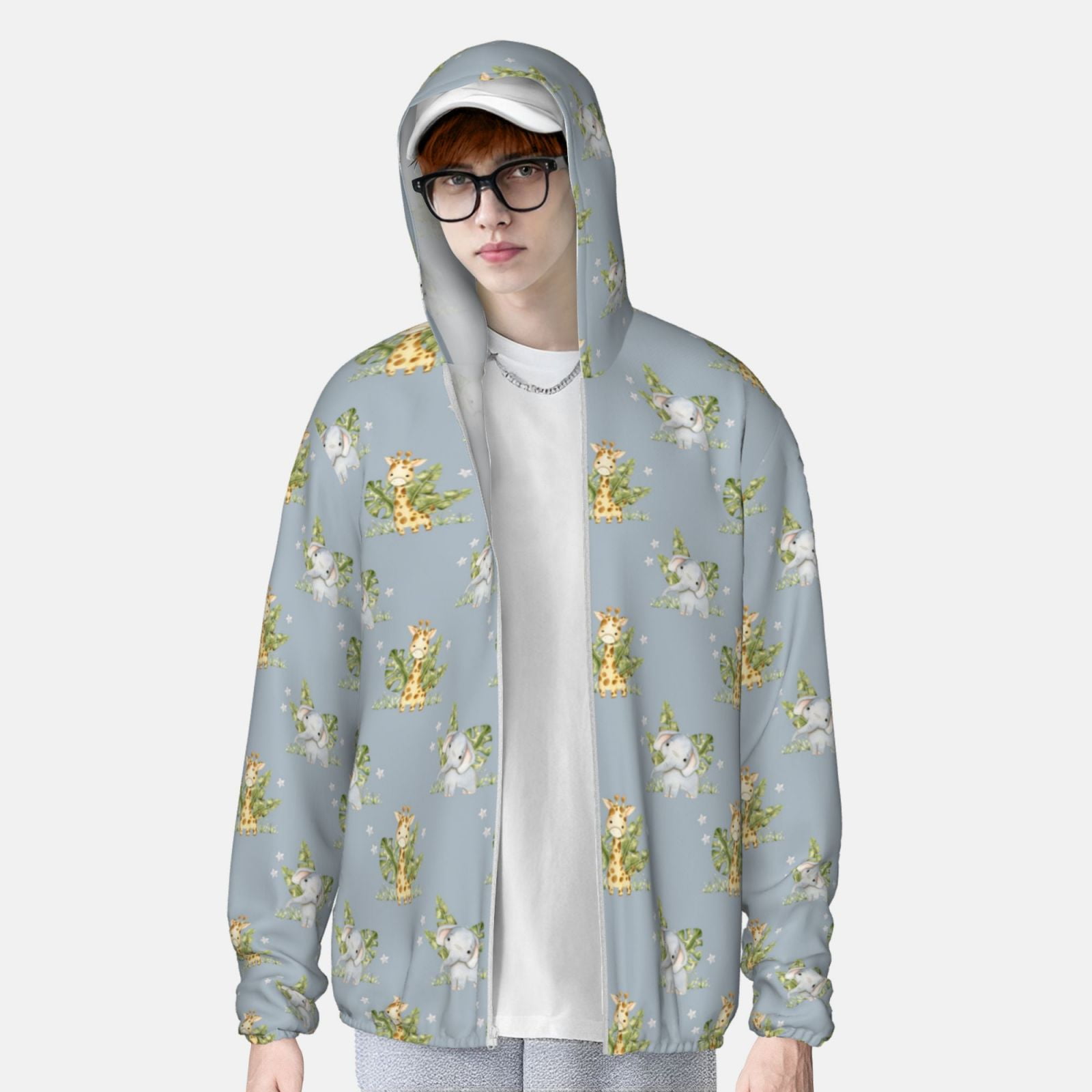 Sun Protection Zip Up Hoodie Jacket, Baby Elephant Giraffe Lightweight ...
