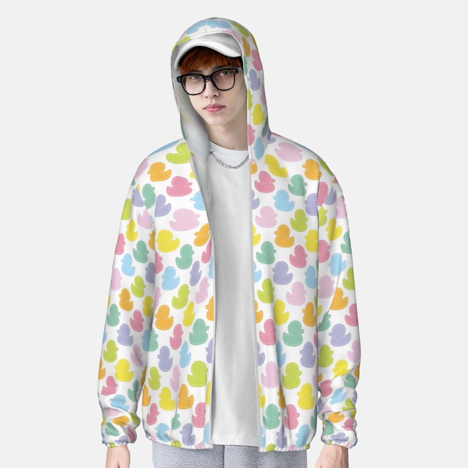 Sun Protection Zip Up Hoodie Jacket, Colorful Rubber Duck Lightweight ...