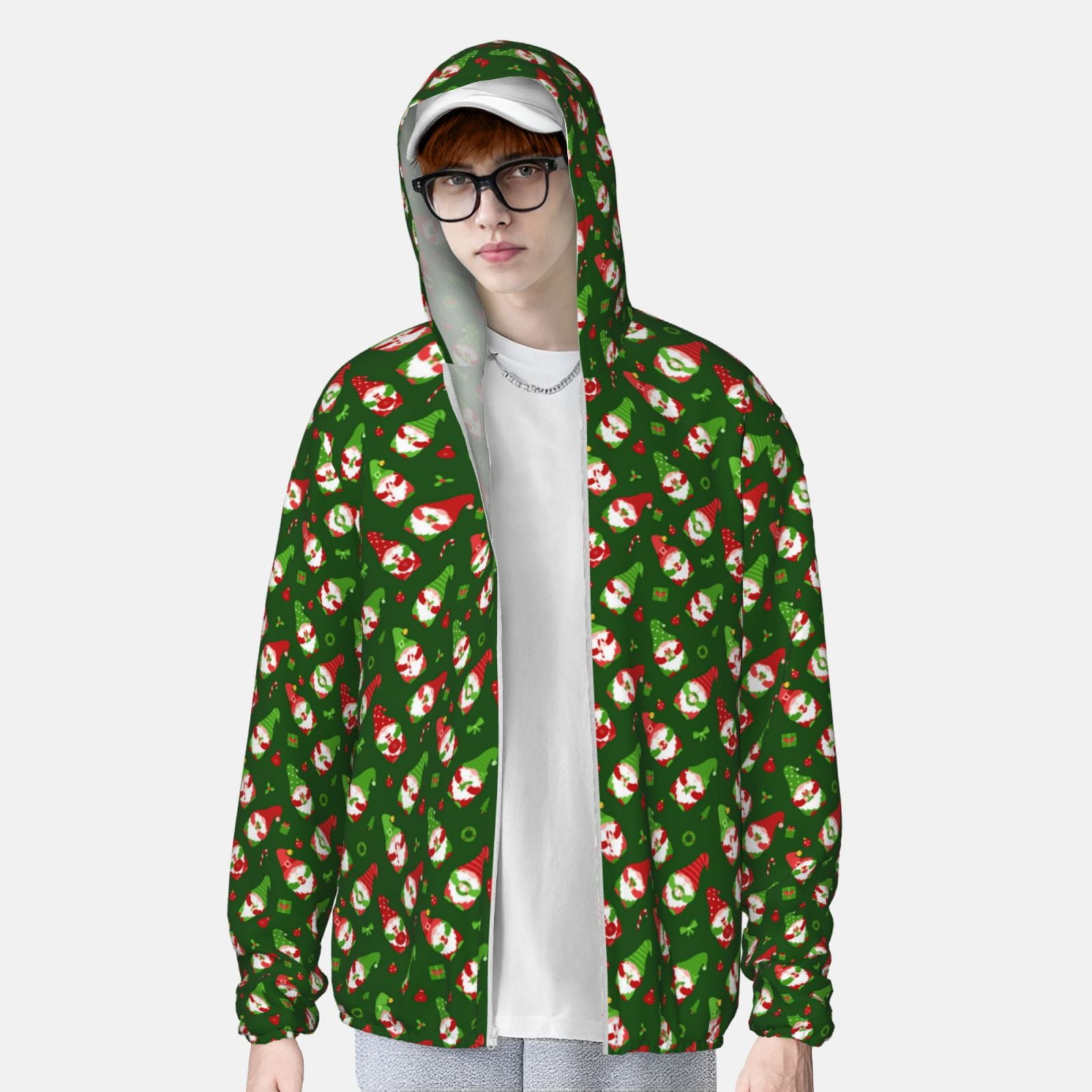 Sun Protection Zip Up Hoodie Jacket, Gnomes In Caps Lightweight Long ...