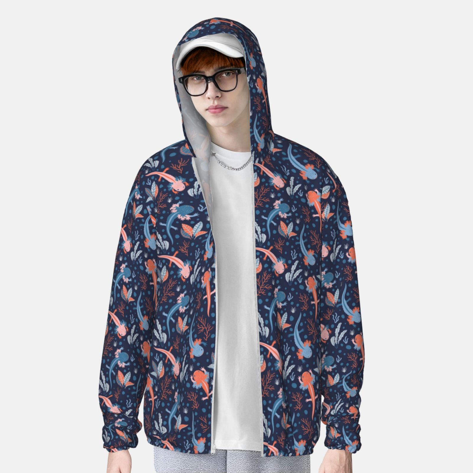 Sun Protection Zip Up Hoodie Jacket, Lovely axolotl blue cute ...