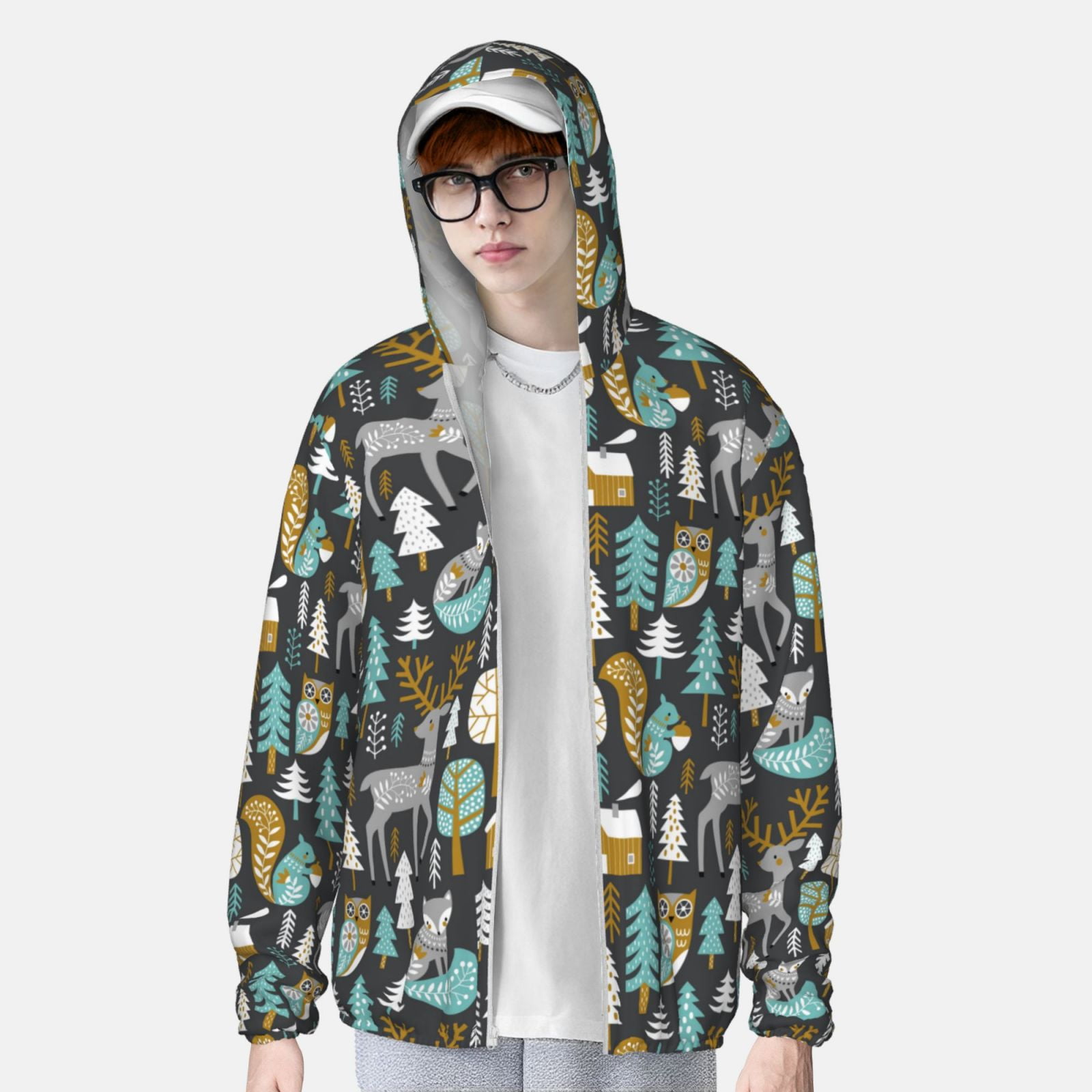 Sun Protection Zip Up Hoodie Jacket, Moose Squirrel owls tree ...