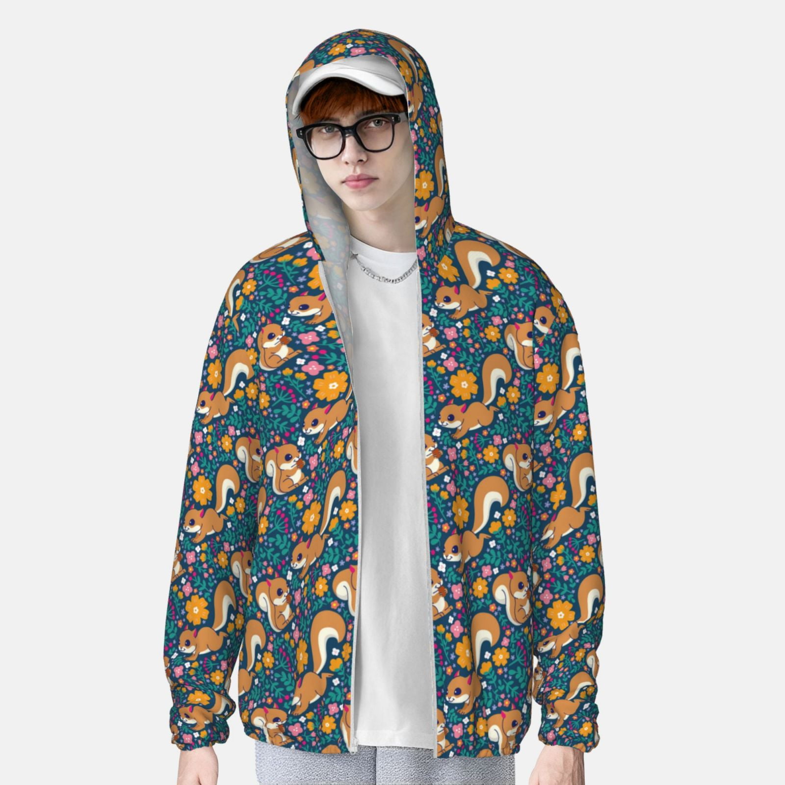 Sun Protection Zip Up Hoodie Jacket, Squirrel Garden Delight ...