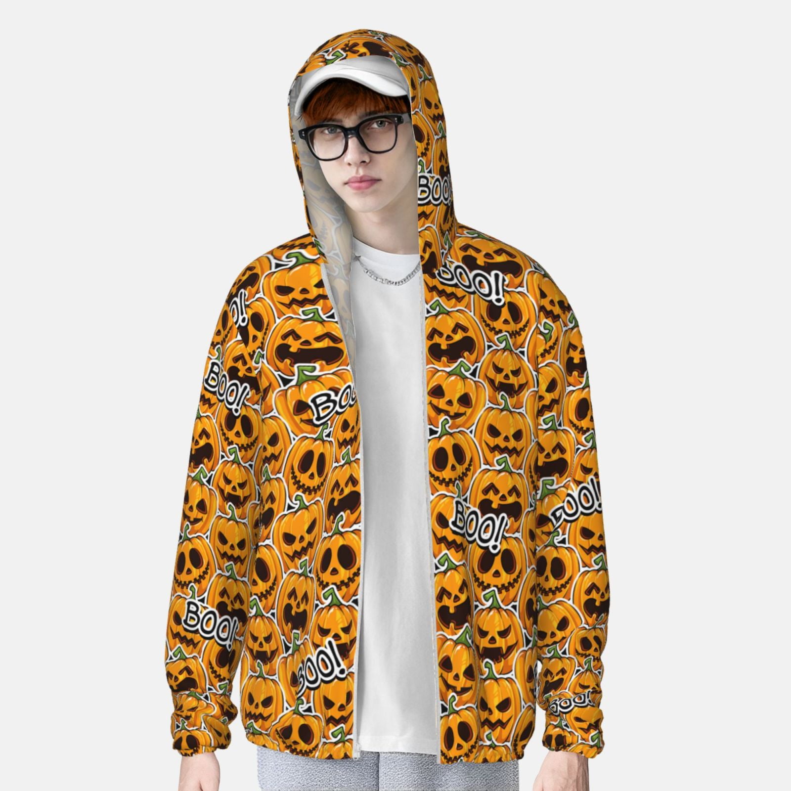 Sun Protection Zip Up Hoodie Jacket, cartoon pumpkins halloween ...