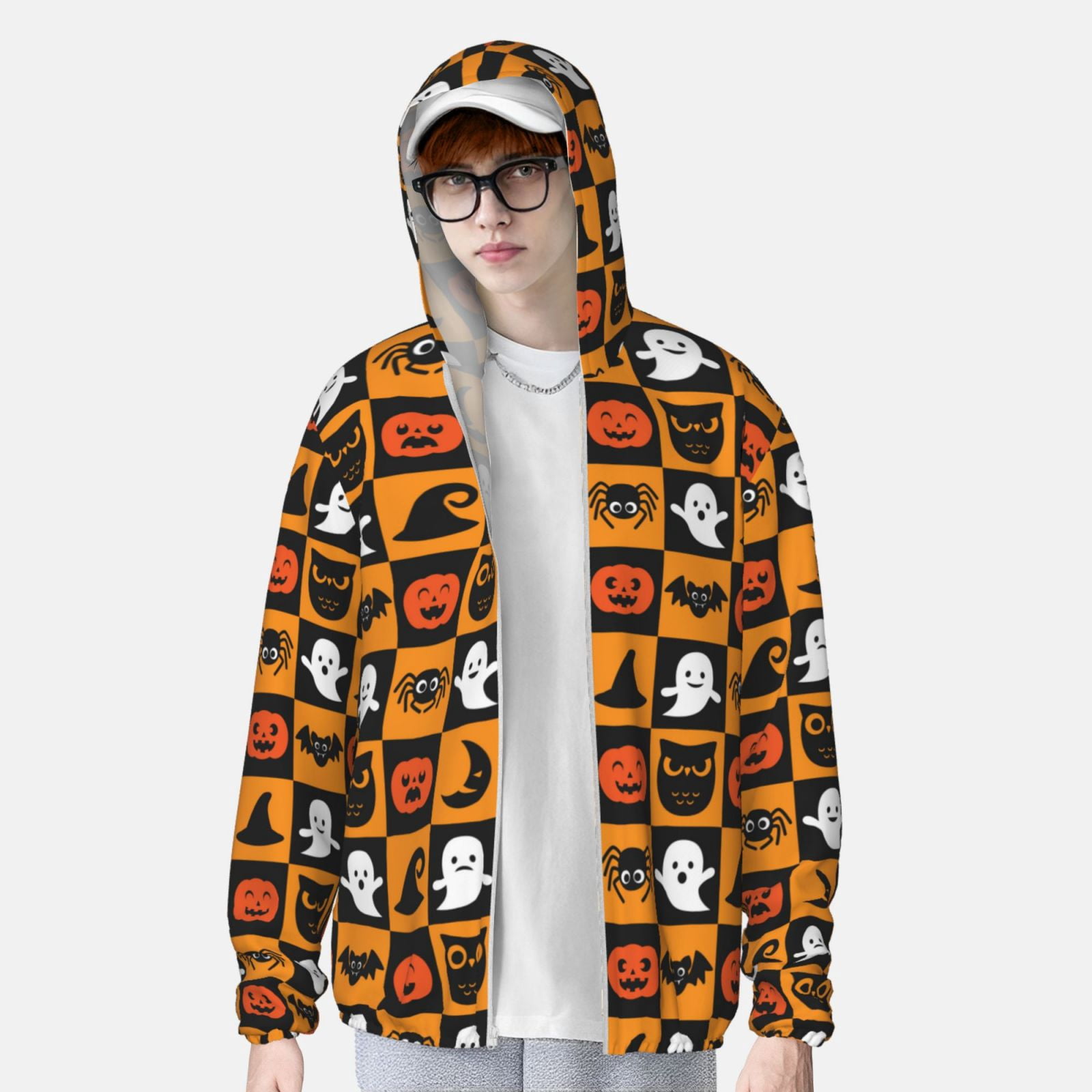 Sun Protection Zip Up Hoodie Jacket, halloween spiders bat hat ...