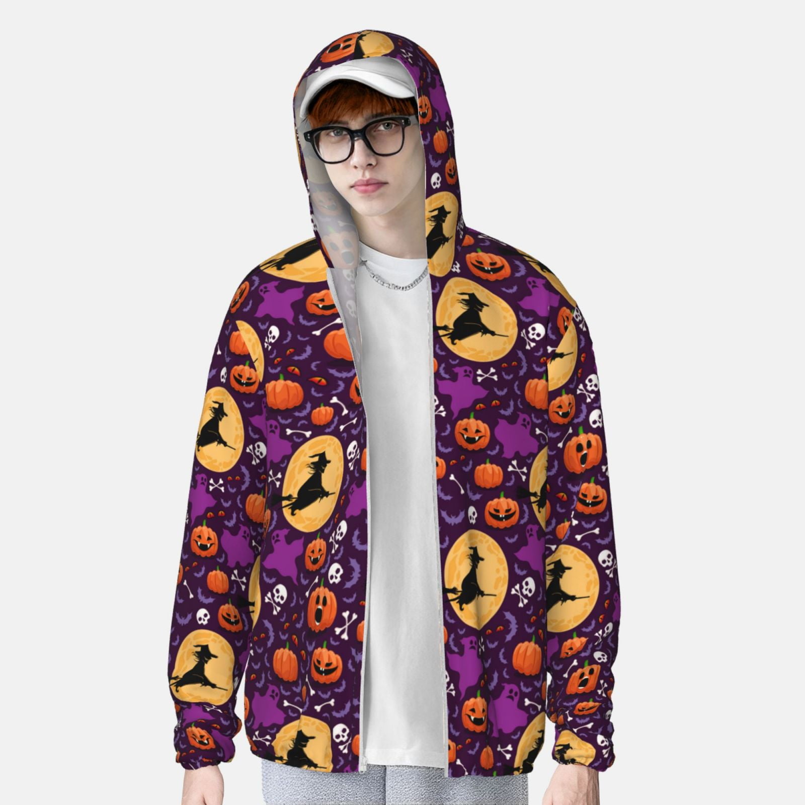 Sun Protection Zip Up Hoodie Jacket, halloween witch pumpkins ...