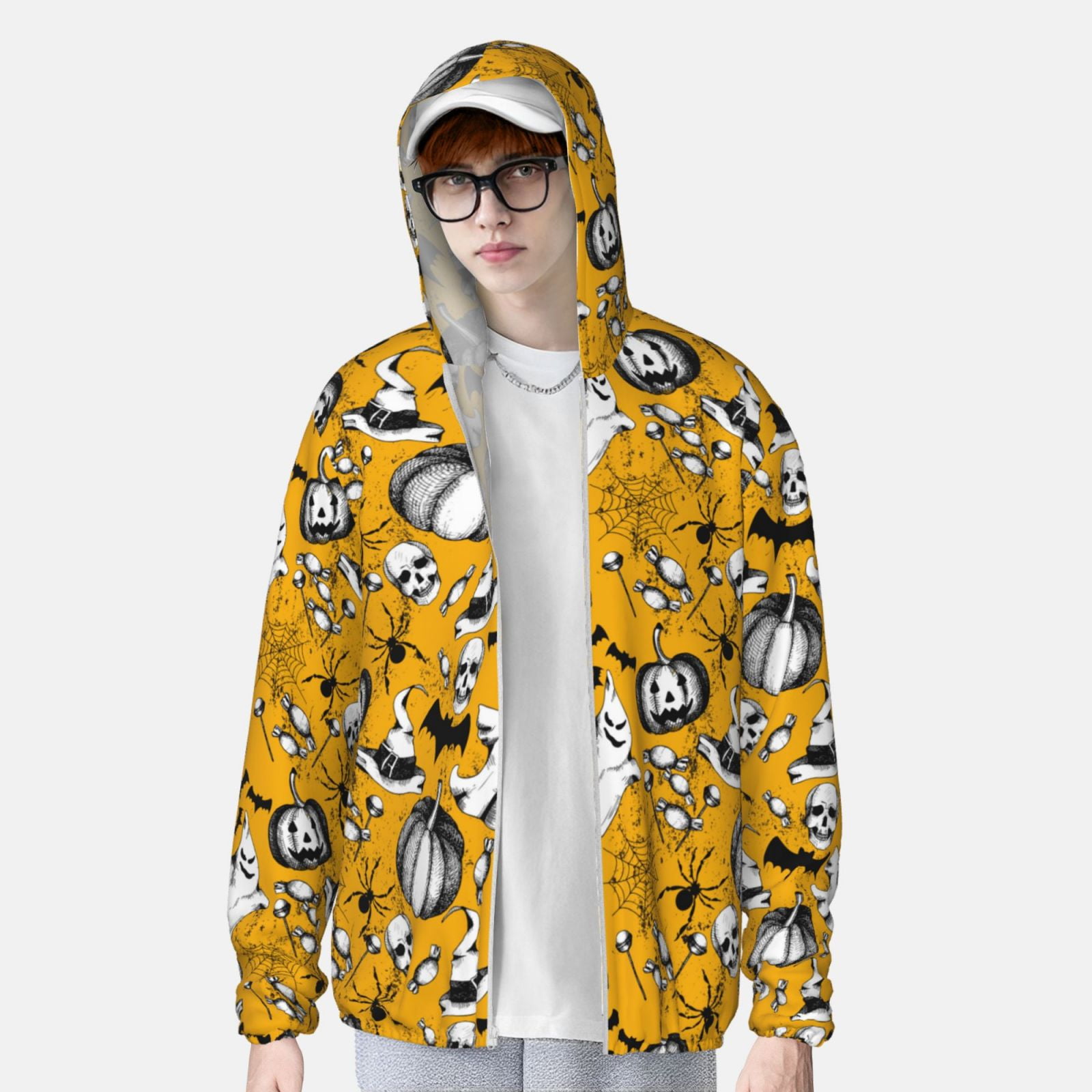 Sun Protection Zip Up Hoodie Jacket, pumpkins halloween hat Lightweight ...