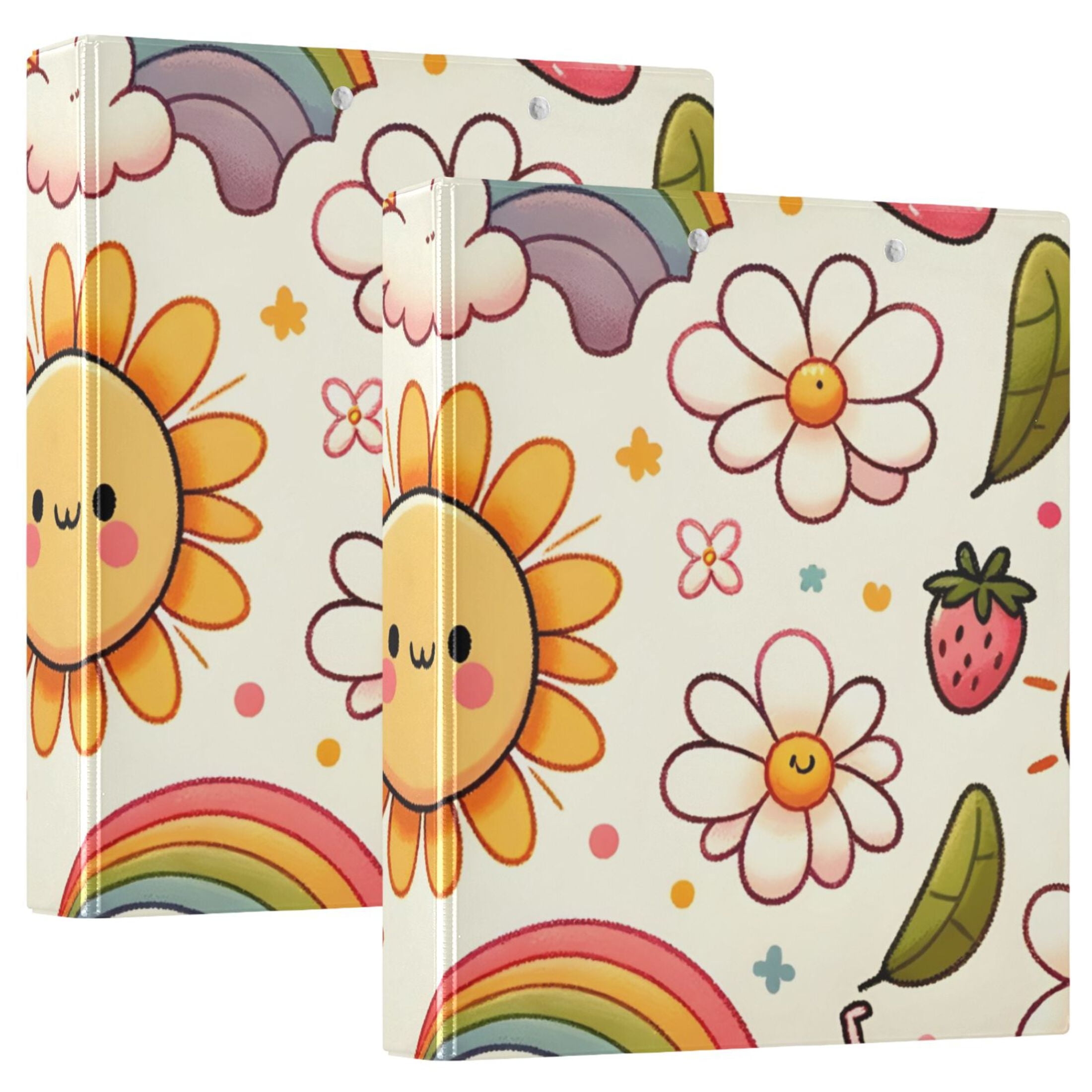 Sun Rainbow Fruits Flowers 3 Ring Hardcover Binders 1.5" Round Rings ...