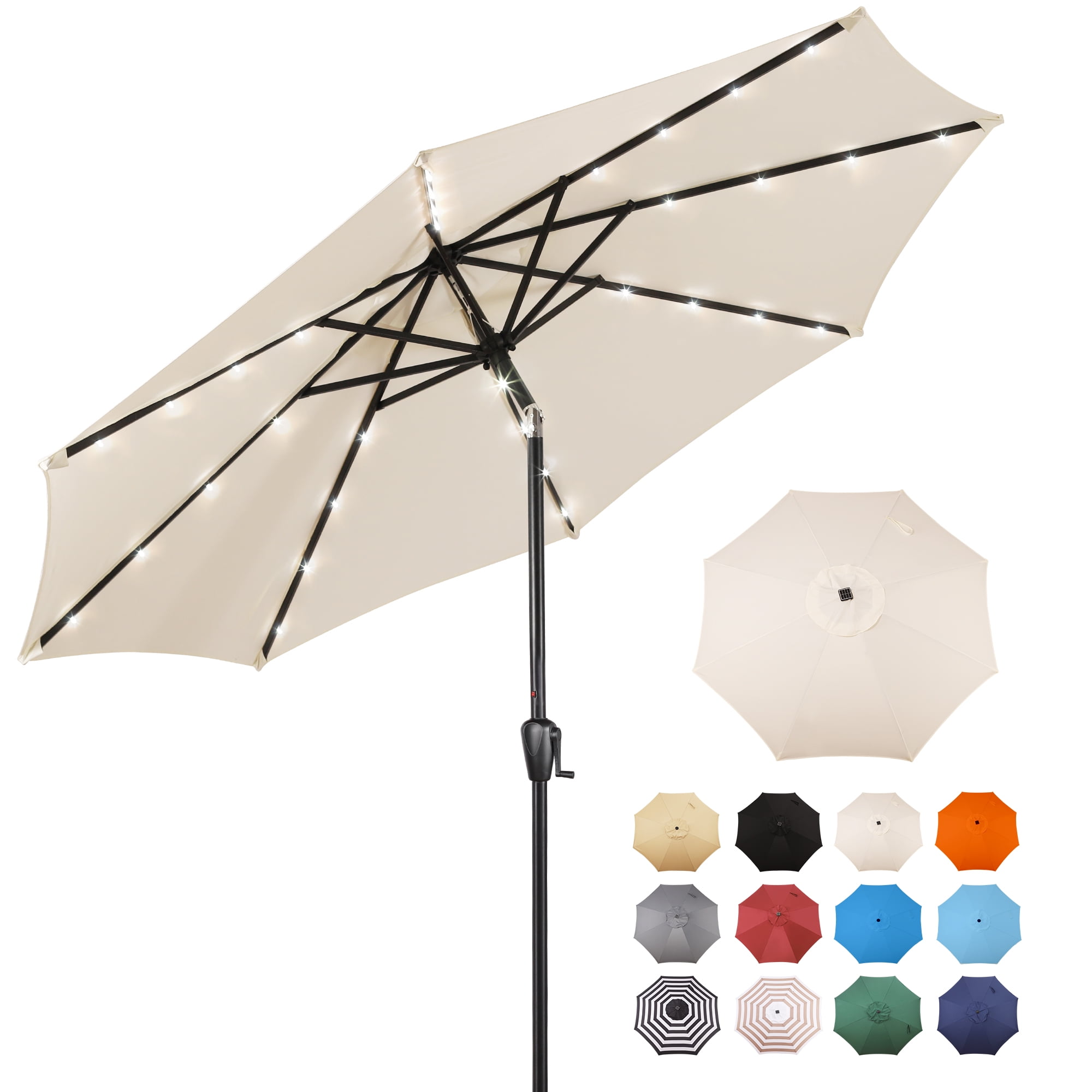 Sun-Ray 9 FT Patio Umbrella with 32 Solar LED Lights, UV Protection ...
