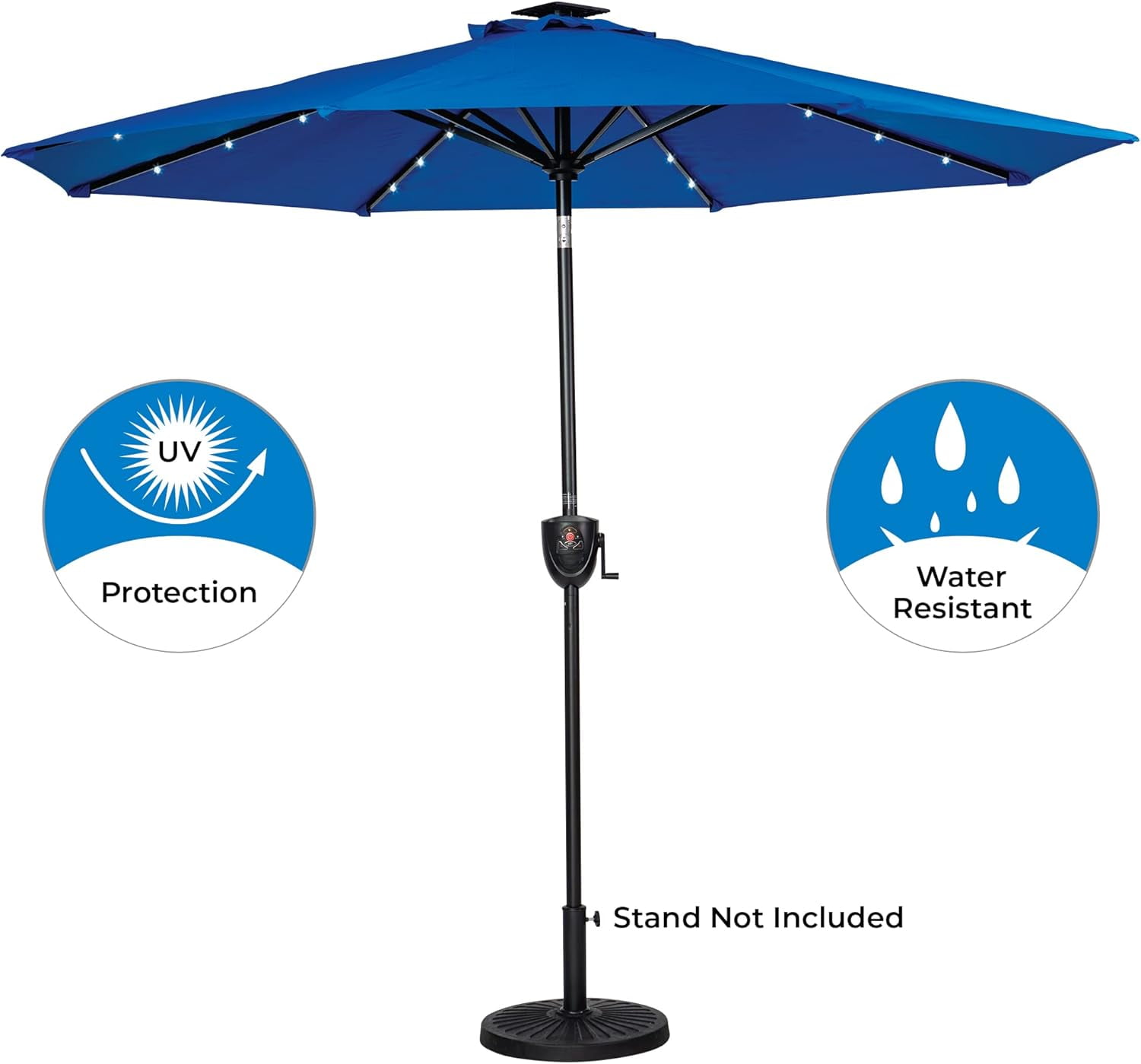 Sun-Ray 9' Round 8Rib Aluminum Bluetooth Solar Lighted Umbrella - Royal ...