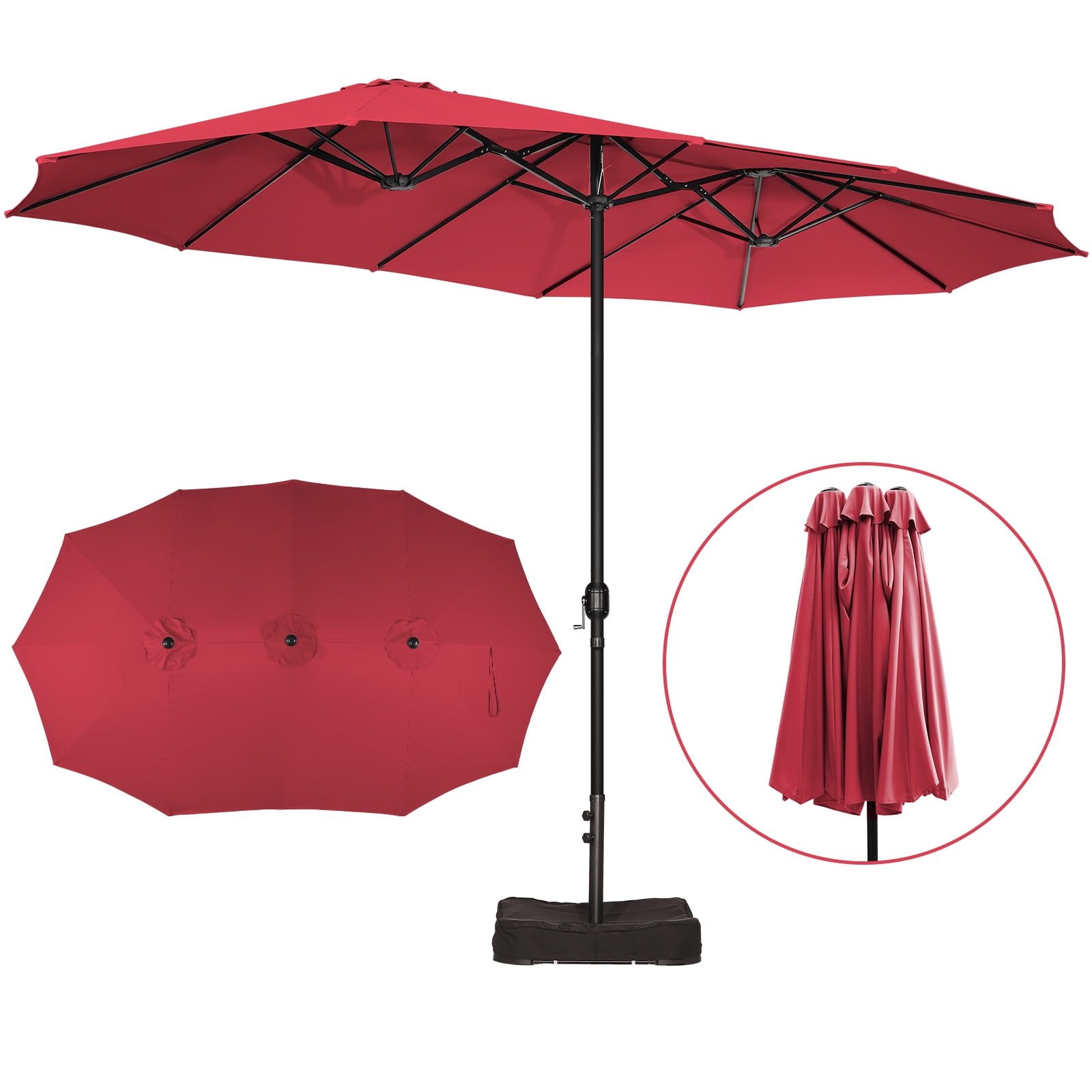 Sun-Ray 9'x15' Steel Triple Canopy Umbrella, Scarlet - Outdoor Patio ...