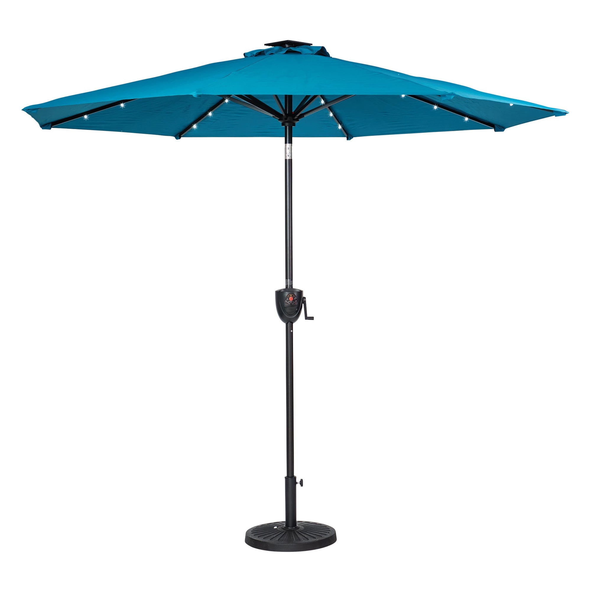 Sun-Ray Solar Lighted Outdoor Umbrella, LED Strip Lights, Crank, 9 Ft ...