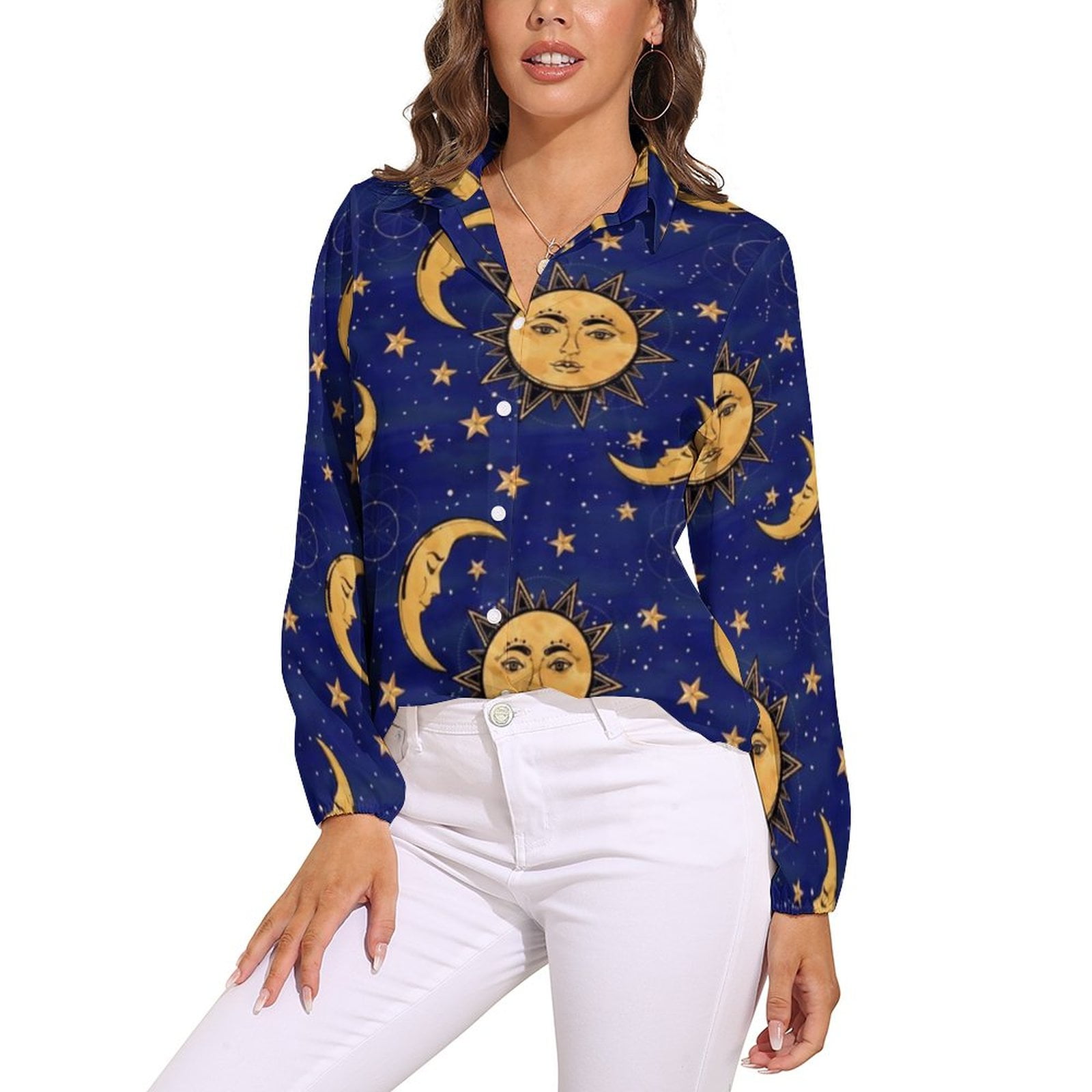 Sun Rays Blouse Women Vintage Print Street Style Loose Blouses Long ...