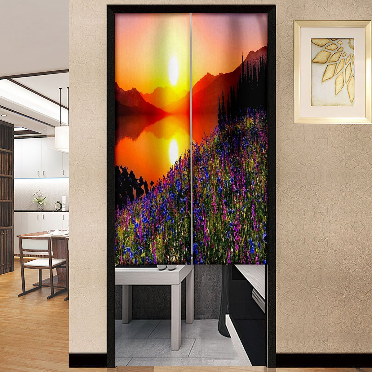 Sun Rays Clouds Mountain Peaks Japanese Door Curtain Kitchen Partition ...