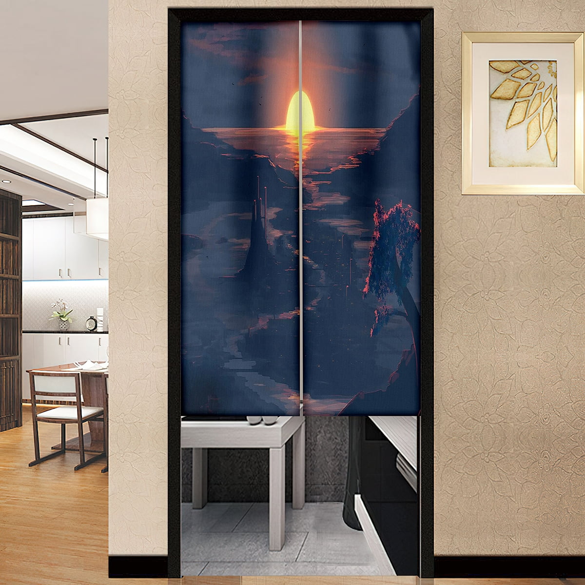 Sun Rays Clouds Mountain Peaks Japanese Door Curtain Kitchen Partition ...
