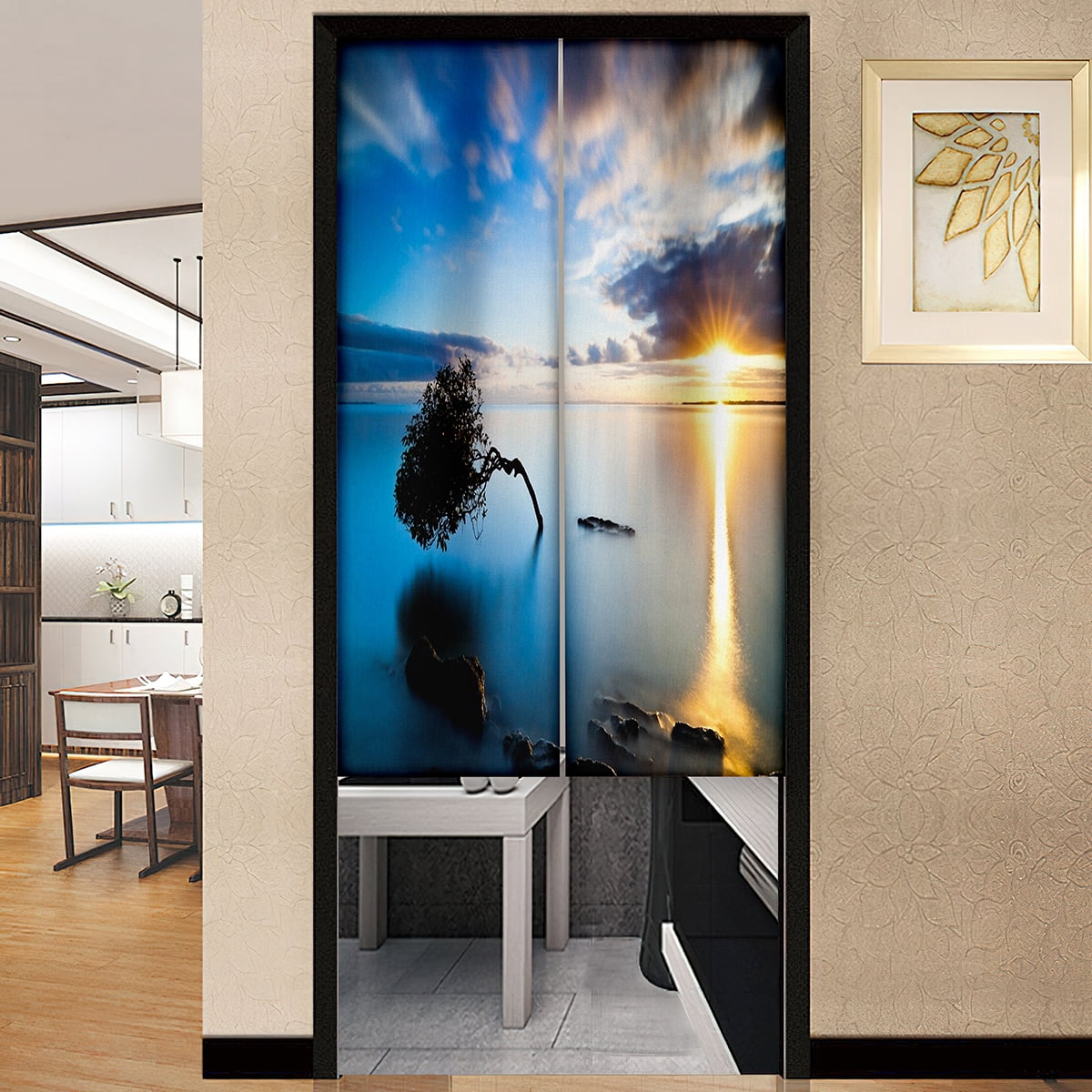 Sun Rays Clouds Mountain Peaks Japanese Door Curtain Kitchen Partition ...