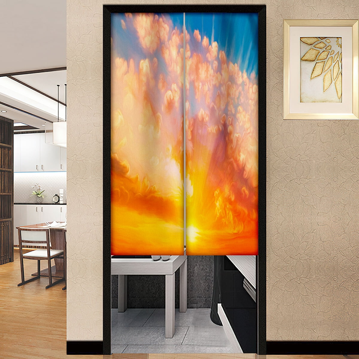 Sun Rays Clouds Mountain Peaks Japanese Door Curtain Kitchen Partition ...