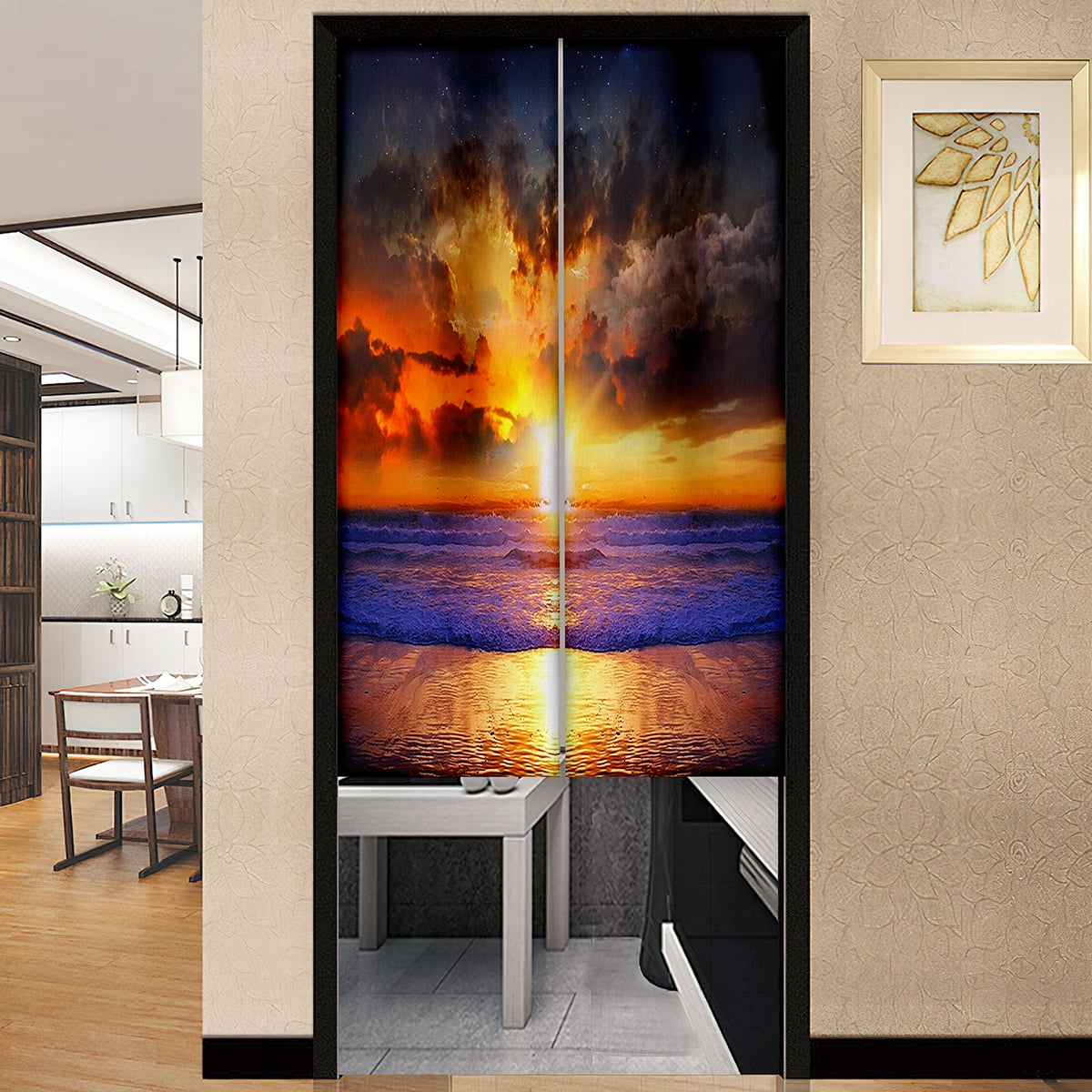 Sun Rays Clouds Mountain Peaks Japanese Door Curtain Kitchen Partition ...