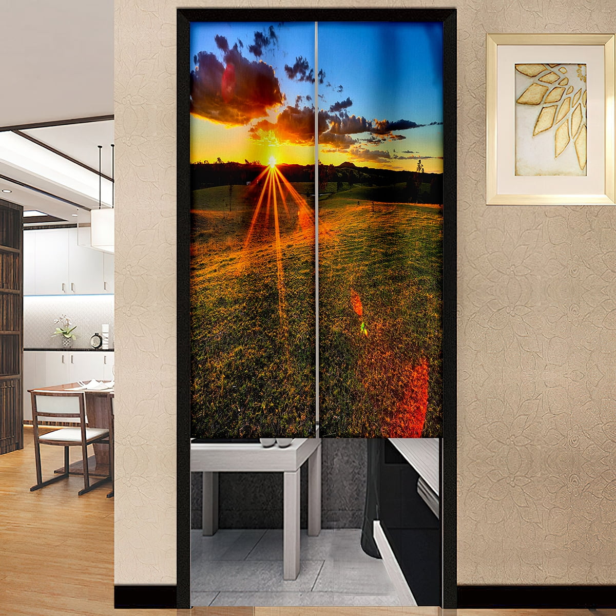Sun Rays Clouds Mountain Peaks Japanese Door Curtain Kitchen Partition ...